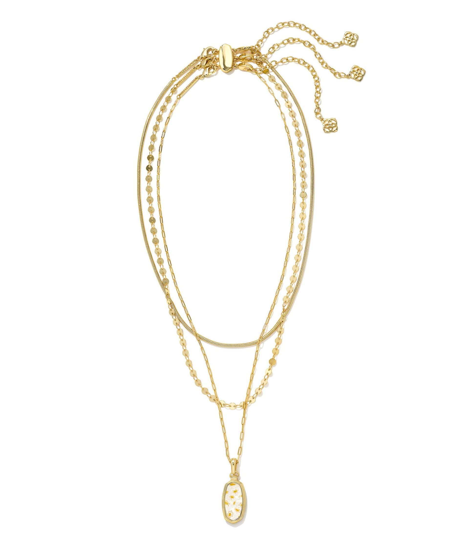 Kendra Scott Framed Dani Triple Strand Necklace Gold White Mosaic Glass One Size