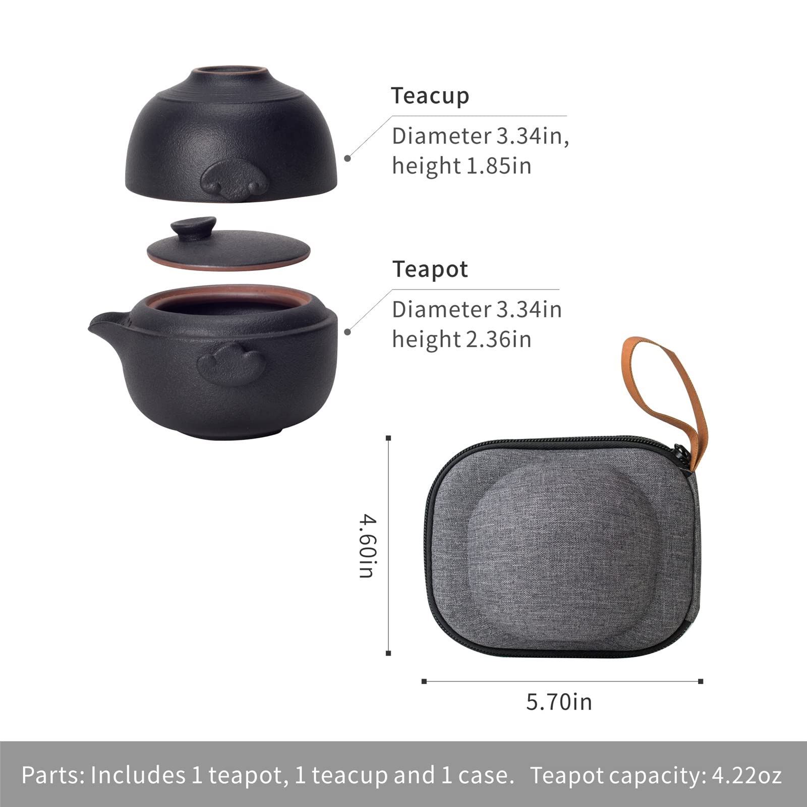 HEER Chinese Travel Gaiwan Tea Set for One, Ceramic Small Kungfu Teapot with Teacup for Adults, Japanese Style Tea Accessories for Tea Lovers.