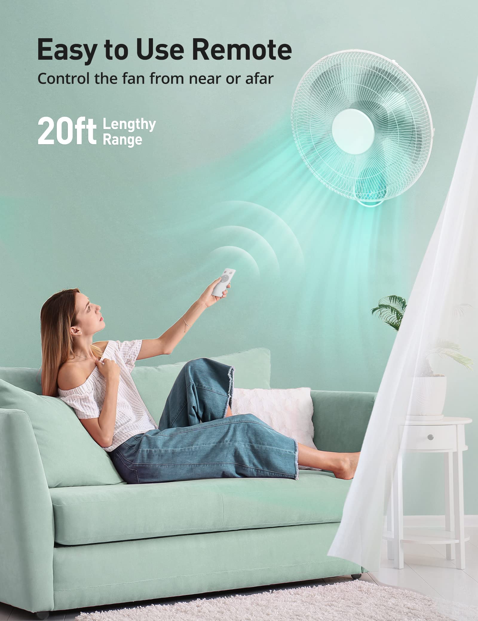 PARIS RHÔNE Wall Mount Fan with Remote,16 Inch Wall Fan with 5 Blades, 5 Speeds, 8 Hour Timer, 90° Oscillating Quiet Wall Fan with Remote for Home Office Bedroom Living Room Garage (White)