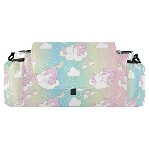 Kigai Unicorn Gradient Baby Stroller Organizer with Cup Holders, Secure Hooks Accessories Adjustable Strap Stroller Bag for Bottle, Diaper, Phone, Toys, Baby Items