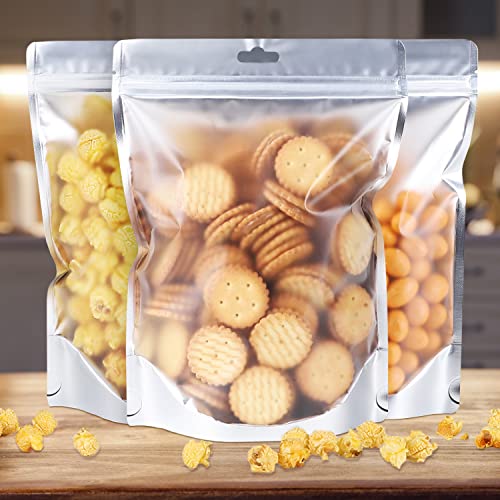Resealable Bags, Mylar Bags Smell Proof Bags with Clear Window,Packaging Bags for Storage Coffee Beans, Cookie, Lipstick, Candy,White