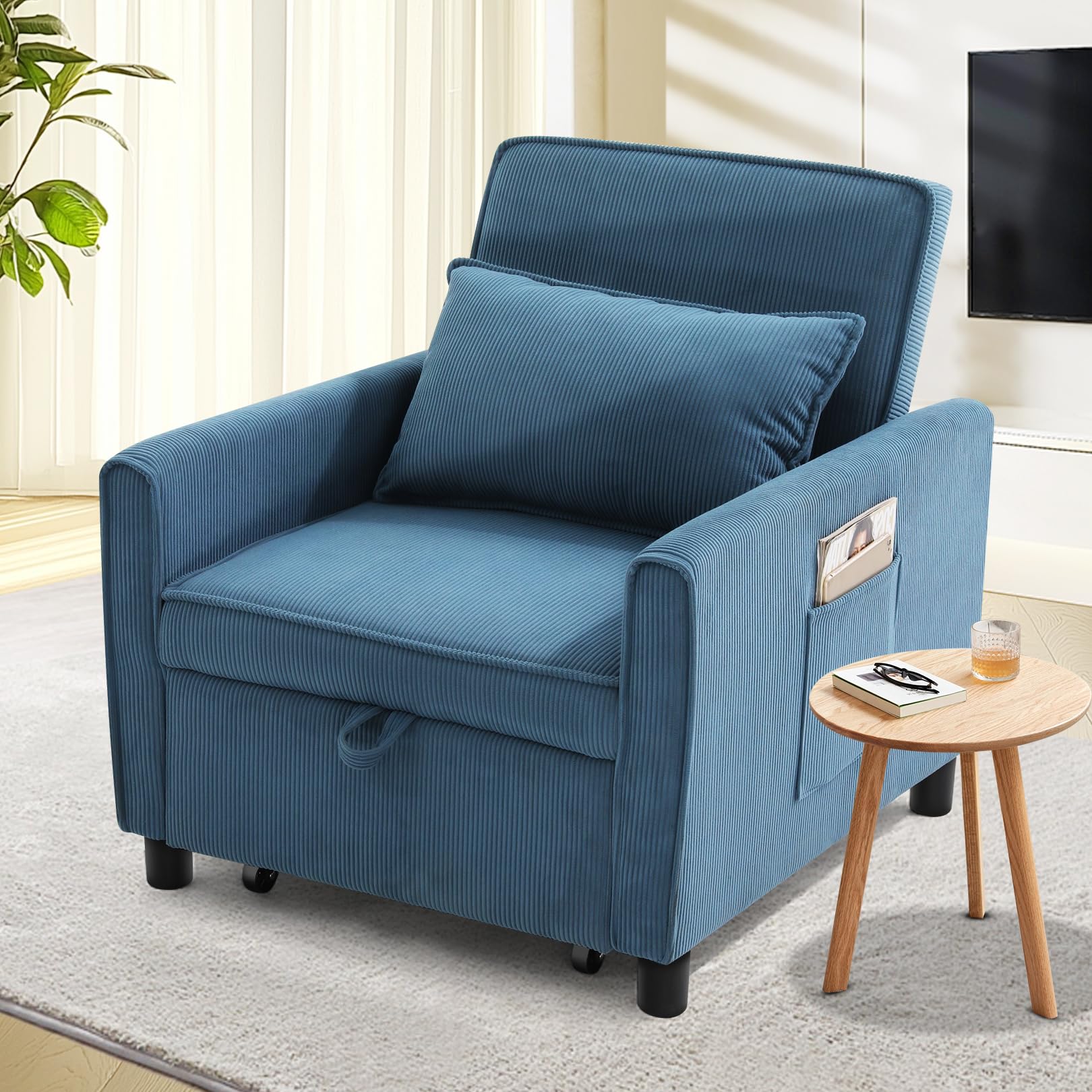 Sleeper Sofa Chair Bed, 2024 Upgrade 4-in-1 Convertible Sleeper Sofa Bed, Sleeper Chair Pullout Sofa Bed with Adjustable Backrest, Corduroy Ottoman Bed Sleeper for Living Room Apartment Office, Grey