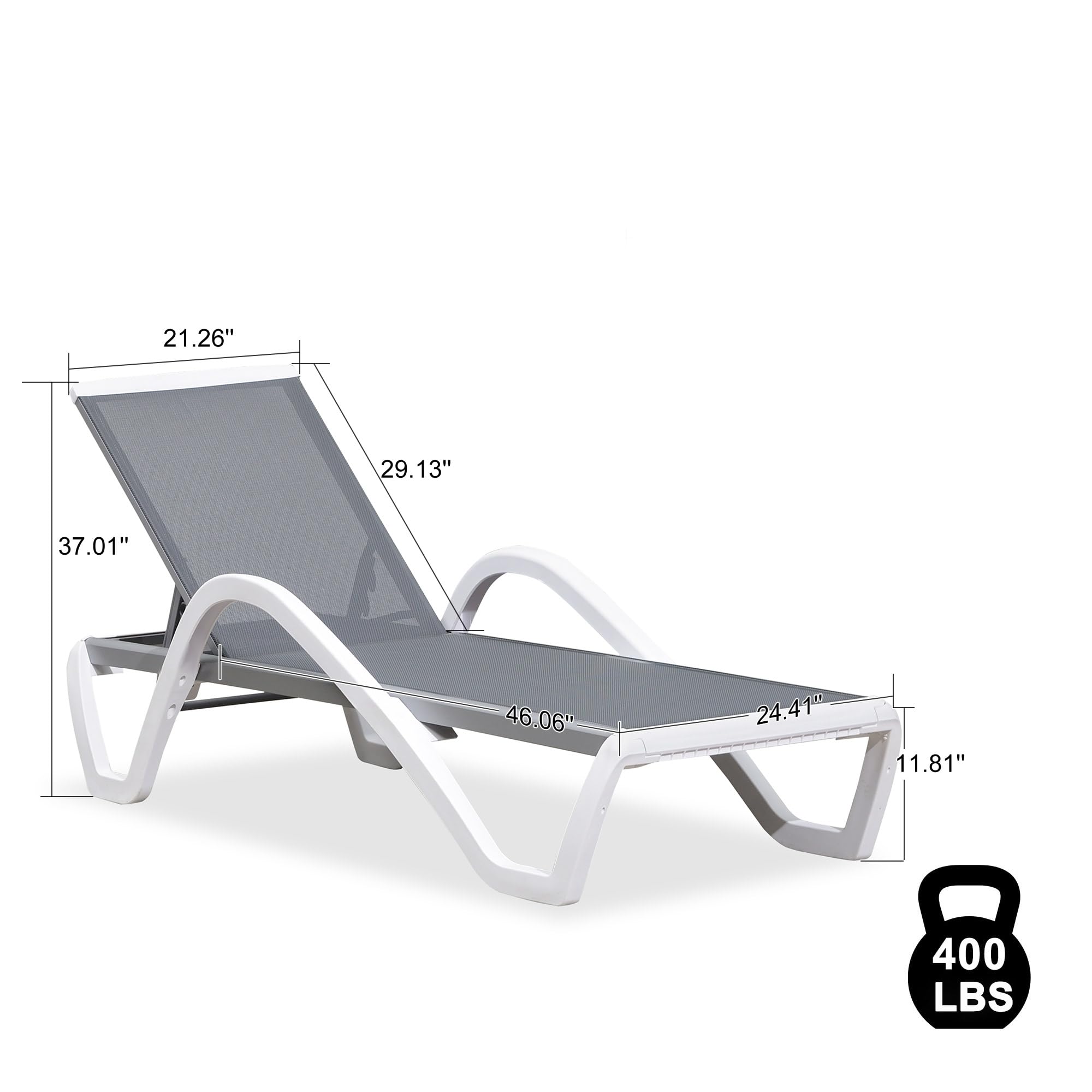 PURPLE LEAF Patio Chaise Lounge Chair Set of 2 Outside Plastic Stackable Tanning Chairs with Armrests for Pool Sunbathing Beach Deck Outdoor Loungers, Light Grey