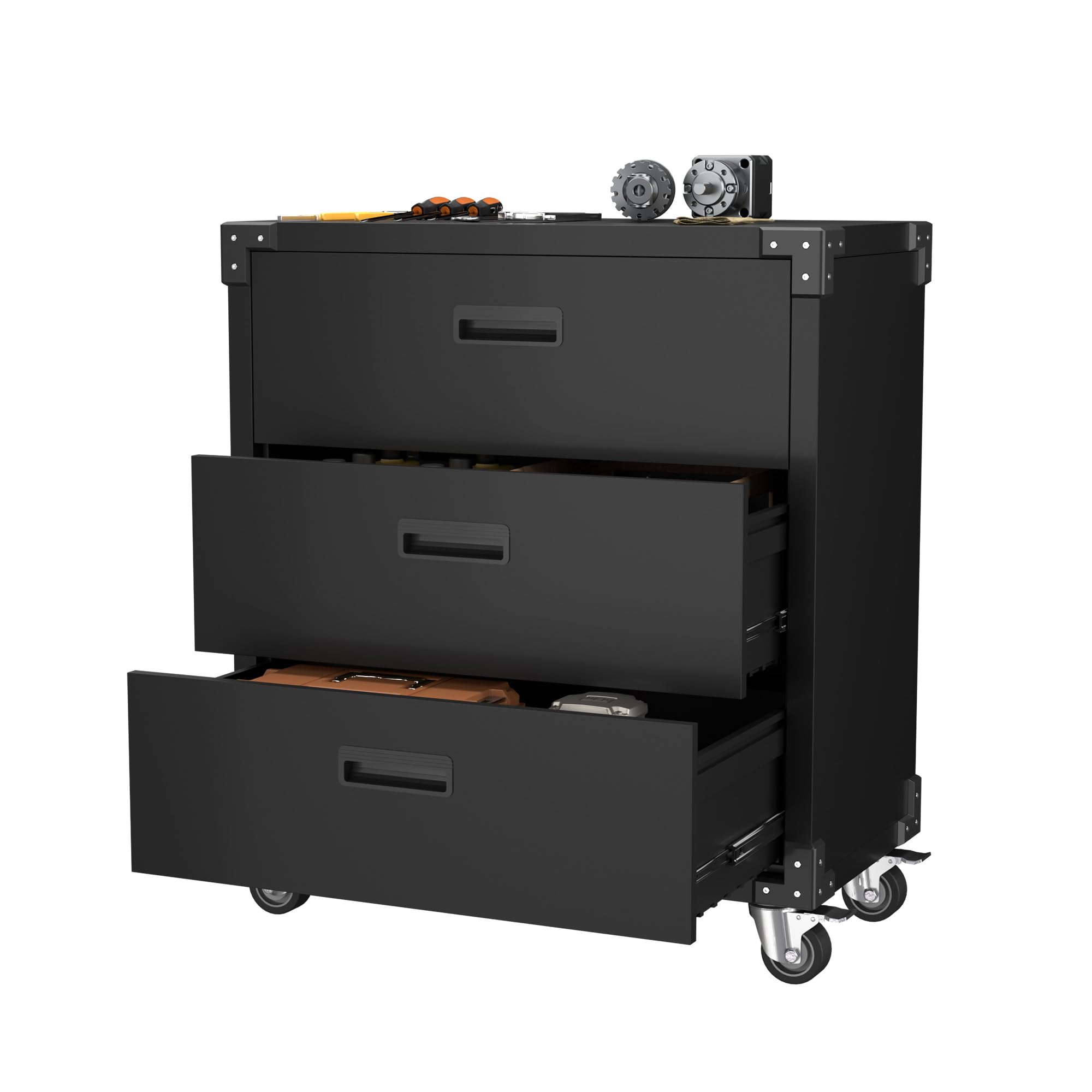 SUXXAN Garage Storage Cabinet, Tool Cabinets for Garage, 2 Door Tool Cabinet on Wheels, Locking Steel Storage Cabinet with 2 Adjustable Shelves for Garage, School, Warehouse,Assembly Require(Black)