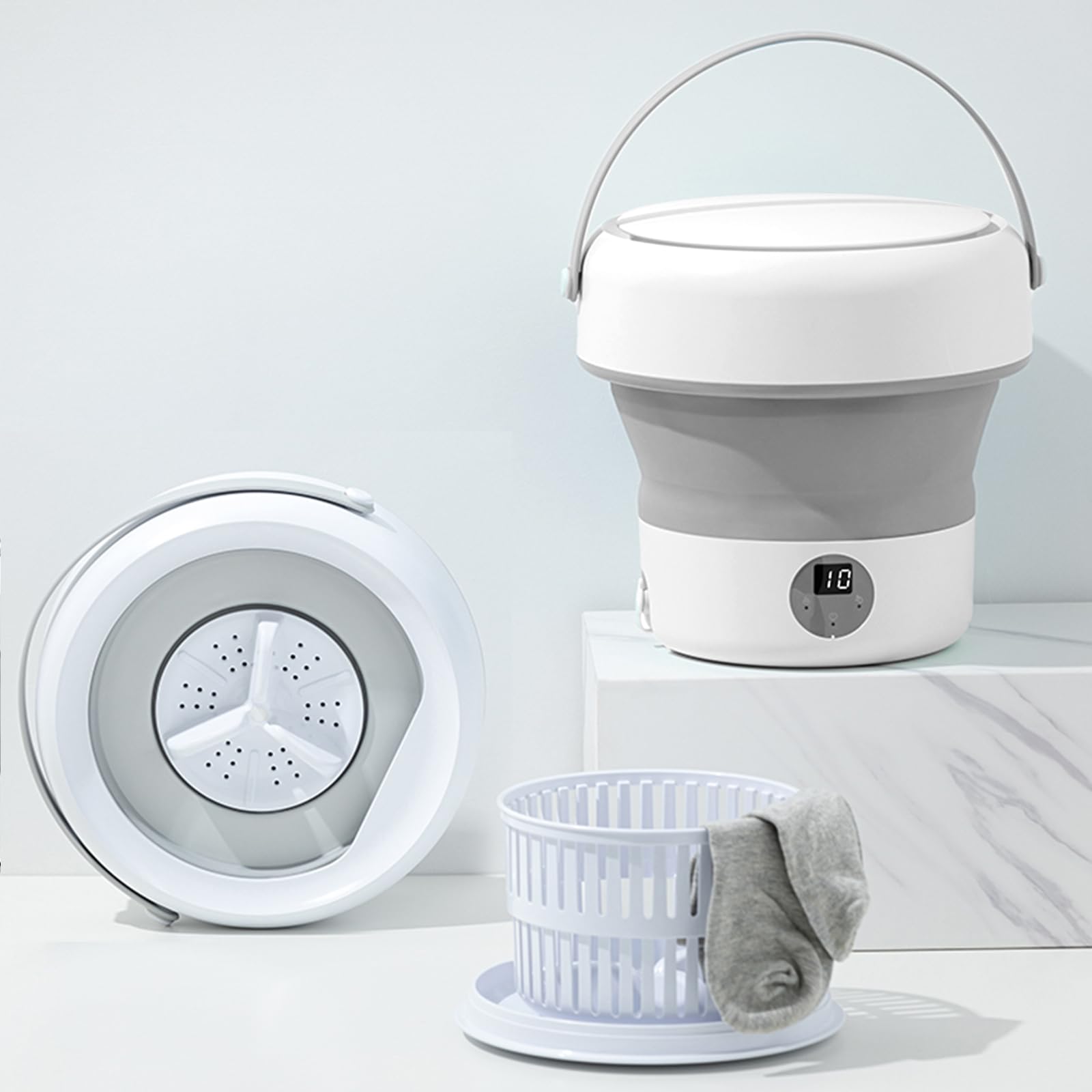 Joiena Portable Washing Machine Compact Foldable Mini Washer with Spin Basket, LED Display-Small Washer for Baby Clothes, Underwear, Socks and Small Items, Ideal for Apartments, RVs, or Travel