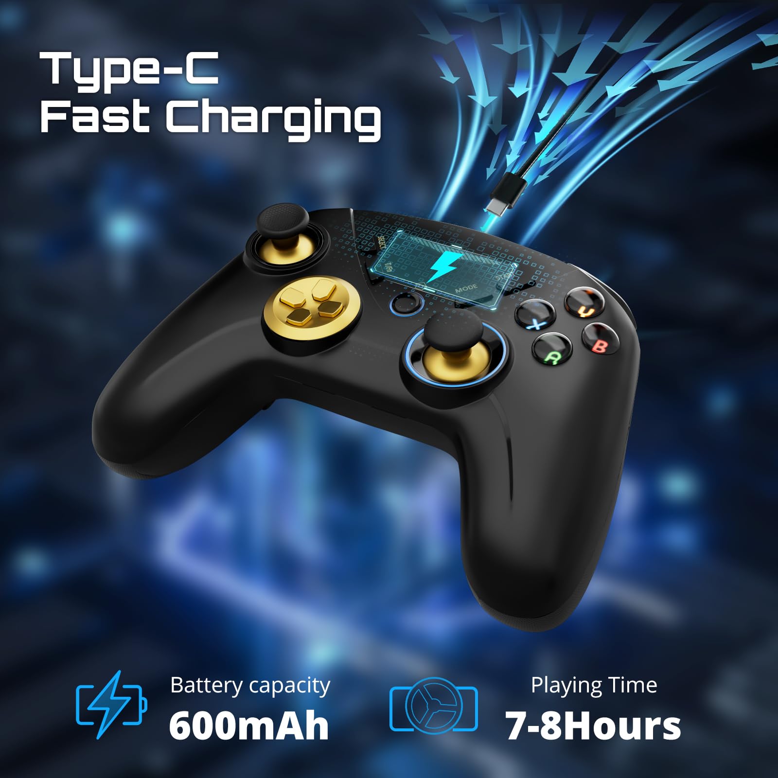 Multi-Platform PC Wireless Controller, Bluetooth Gaming Controller, Compatible with Windows, iPad, Steam, Laptop, Mac, Tablet, and Smart TV, with Double Shock, Macro Keys, Turbo Button, LED Backlight