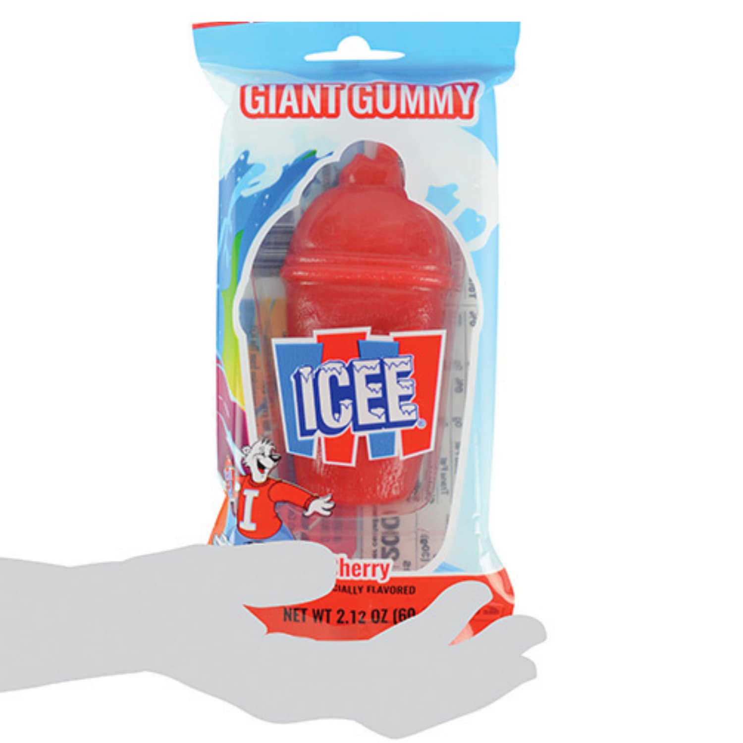 Giant ICEE Gummy Candy, Individually Wrapped Cherry and Blue Raspberry Flavored Gummies, Gift Basket Fillers or Birthday Party Favors, Pack of 2, 2.12 Ounces