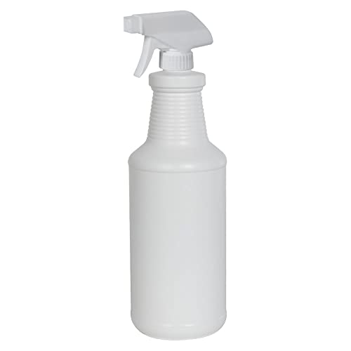 Plastic Spray Bottles for Cleaning, Empty and Reusable, 32 oz., White, HDPE bottles, Leak Proof, Cleaning Solutions, Water, Auto Detailing, or Bathroom and Kitchen, Commercial and Residential, 2 PACK.