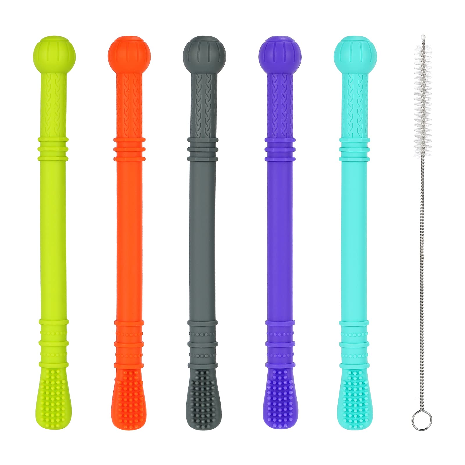 Meartchy Hollow Teether Tubes for Babies, 5 Pack Teething Tubes Toys for Baby Infants, Silicone Chew Straw Toy for Babies 0-24 Months