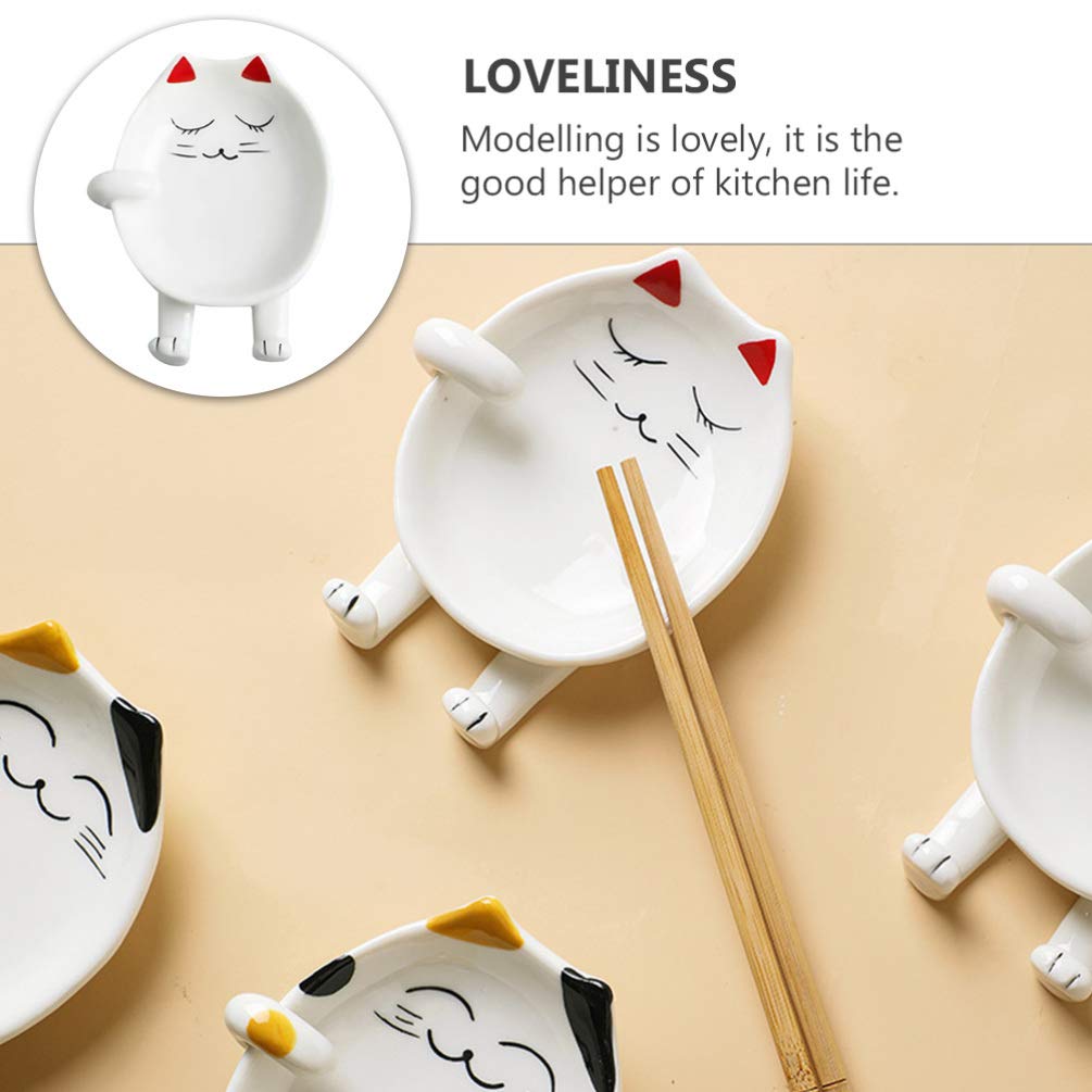 Luxshiny Spoon Rest Cat Spoon Rests ceramic utensil rest Pot Cover Holder spoon and chopstick stand for Stove Kitchen Japanese Decor