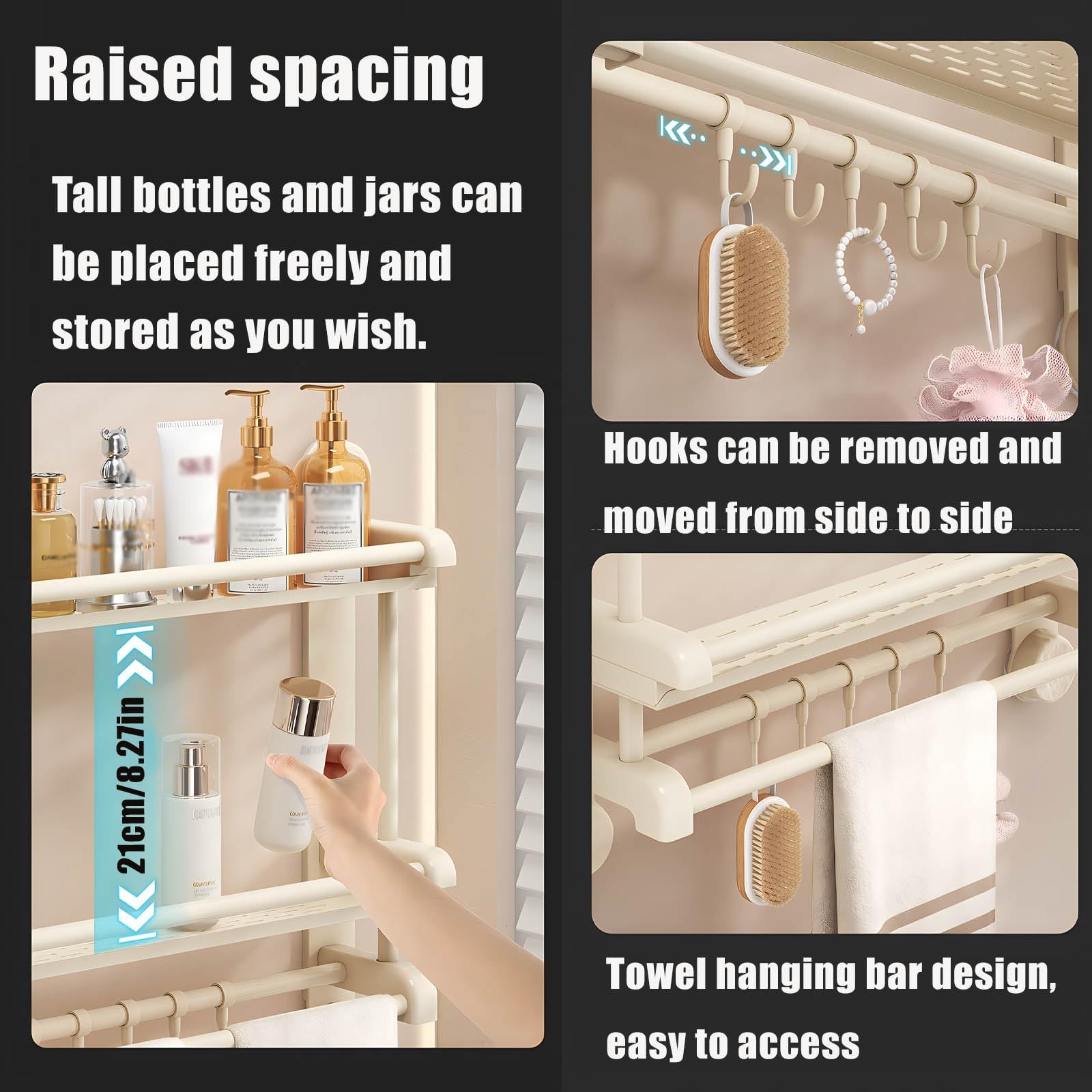 Towel Shelf,Bathroom Towel Rack with Shelf SUS304 Stainless Steel Wall Mount with Upgrade Suction Cup for Bedroom Bathroom Kitchen(White,15.75x5.91x9.45in)
