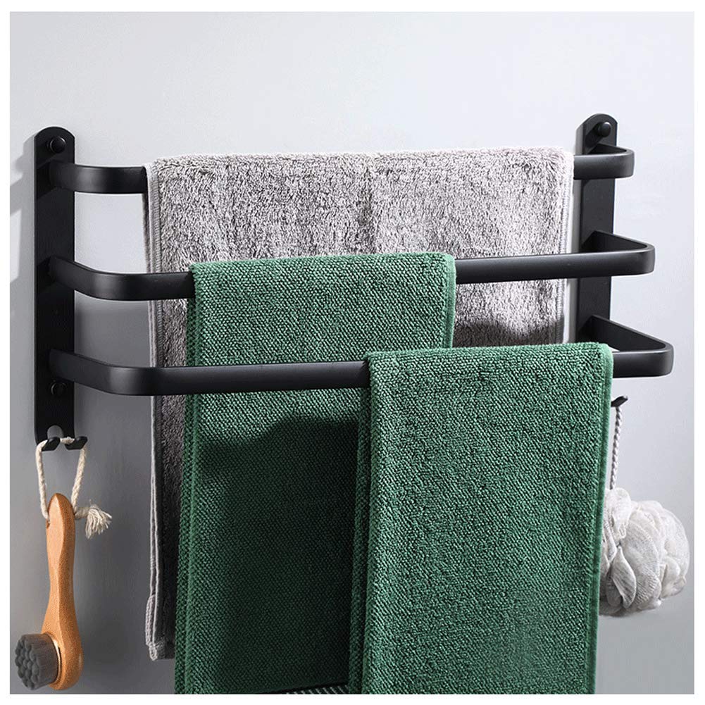 TowelTowel Rack Bathroom Black Bars Wall Mounted Multi-Layer Adhesive Towel Rack with Double Hook for Kitchen Bath Balcony Shoe Rack/Tea Towel Holder 3 Layers50CM
