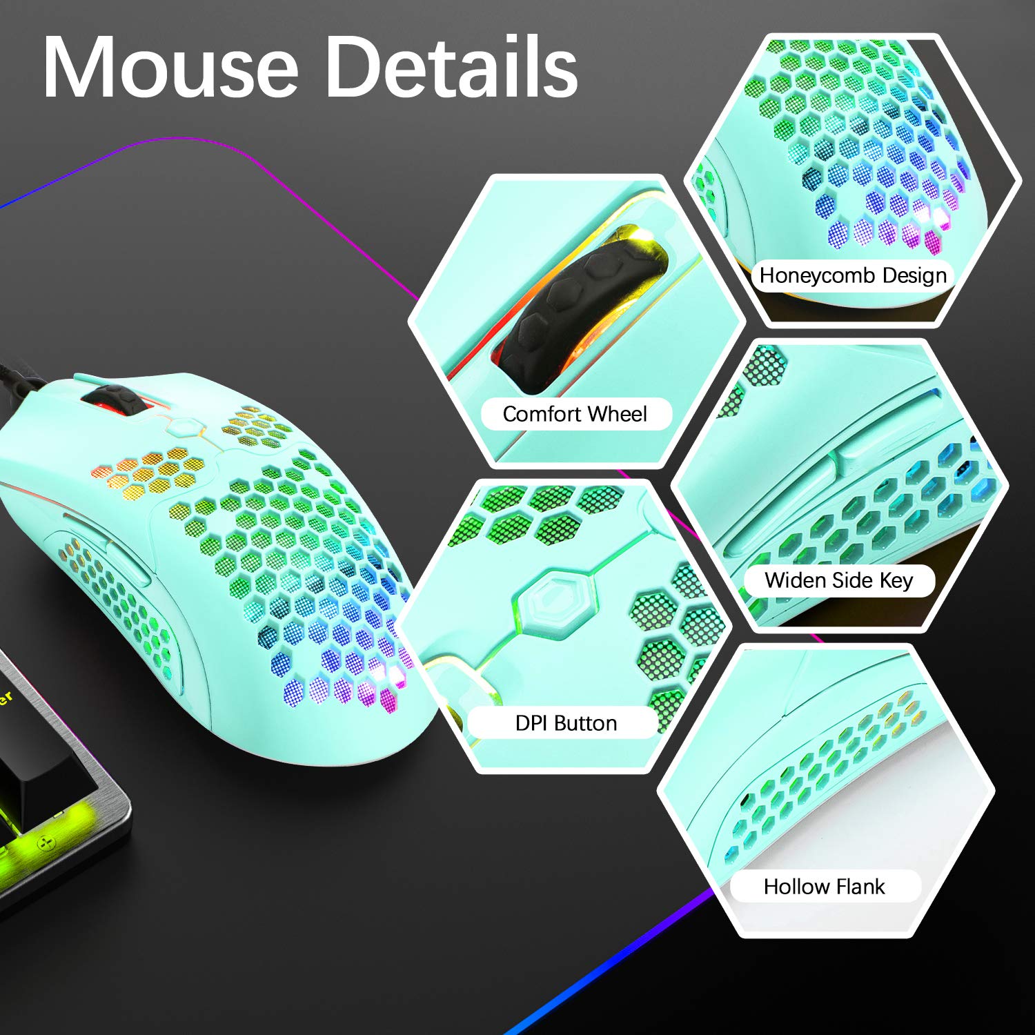 MAGIC-REFINER 60% Wired Mechanical Gaming Keyboard and Mouse Combo, Ultra-Compact 62 Keys RGB Backlit Red Switch Computer Keyboard with PBT Keycaps,12000DPI Lightweight Mouse for PC/Mac Gamer