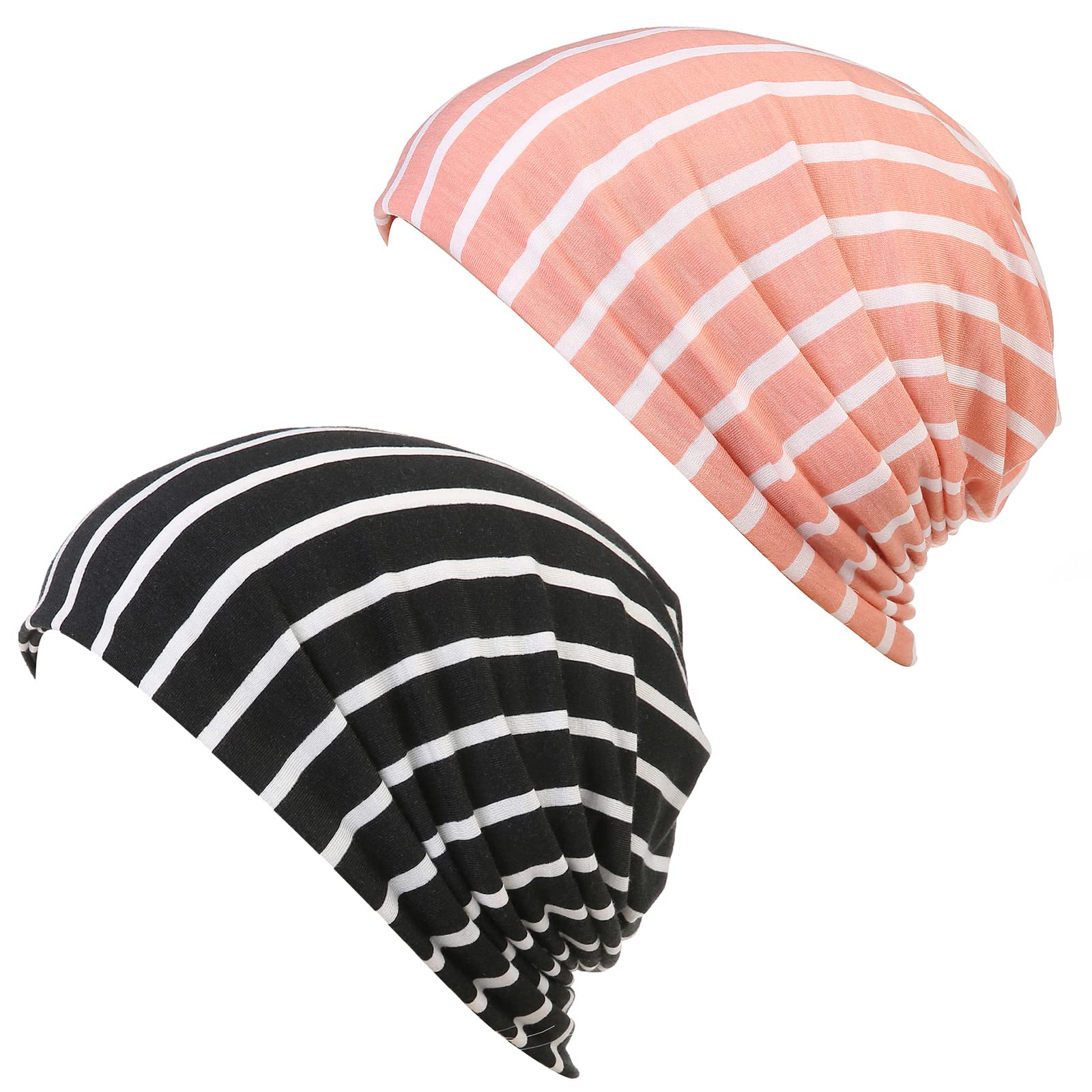 HONENNA Printed Headband Soft Stretch Baggy Sleep Beanie Cap for Women Black Red