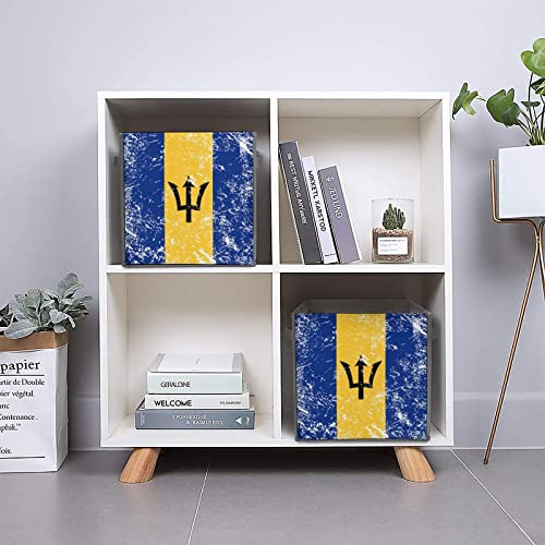Retro Barbados Flag Collapsible Storage Bins Basics Folding Fabric Storage Cubes Organizer Boxes with Handles