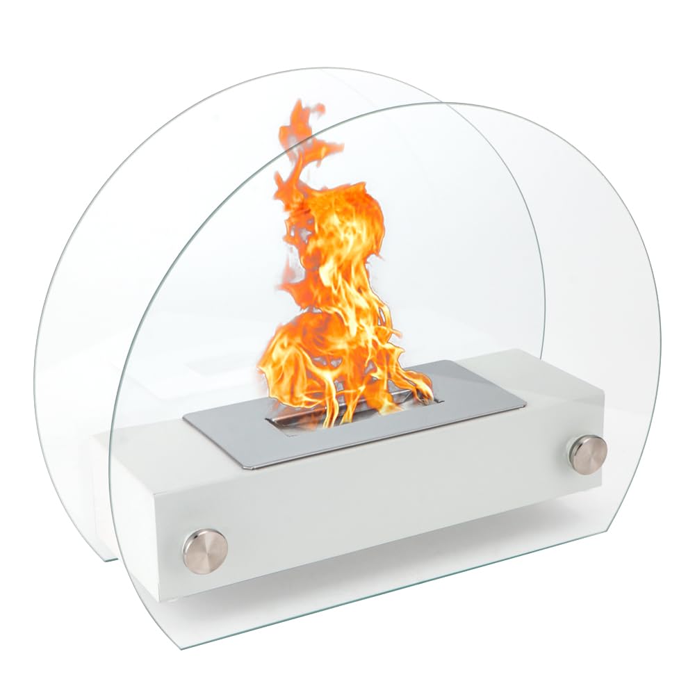 NEWIMAGE Tabletop Fire Pit, Fire Bowl 13.5" L Portable Tabletop Fireplace Clean Burning Bio Ethanol Ventless Fireplace for Indoor Outdoor Patio Parties Events(White)