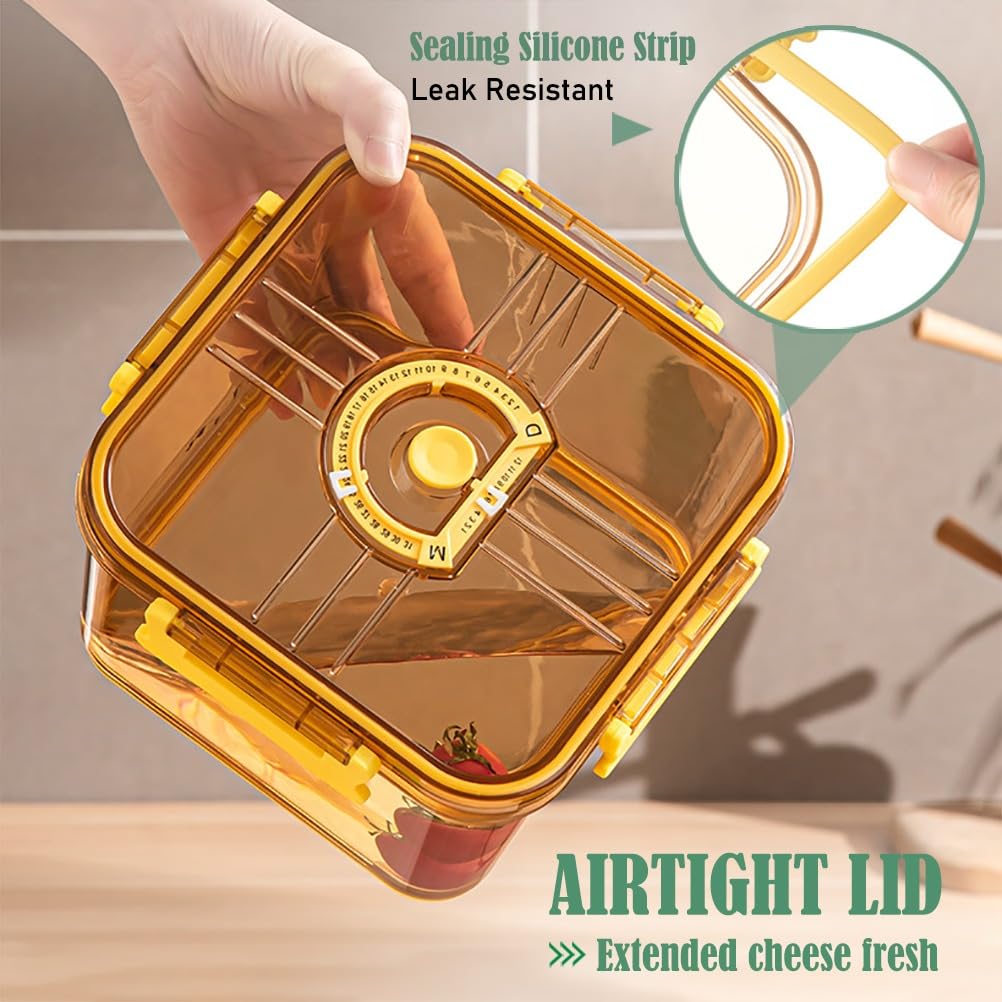 Sliced Cheese Container with Airtight Lid for Mini Fridge BPA-Free Kitchen Plastic Storage Deli Cheese Slices Stackable Store Date Record Function Keeps Cheese Fresh Longer (Yellow)