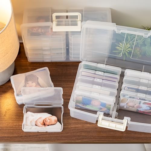 IRIS USA 4" x 6" Photo Storage Craft Keeper, Main Container with 12 Organization Cases for Pictures, Crafts, Scrapbooking, Stationery Storage, Protection and Organization, Clear, 2 Pack