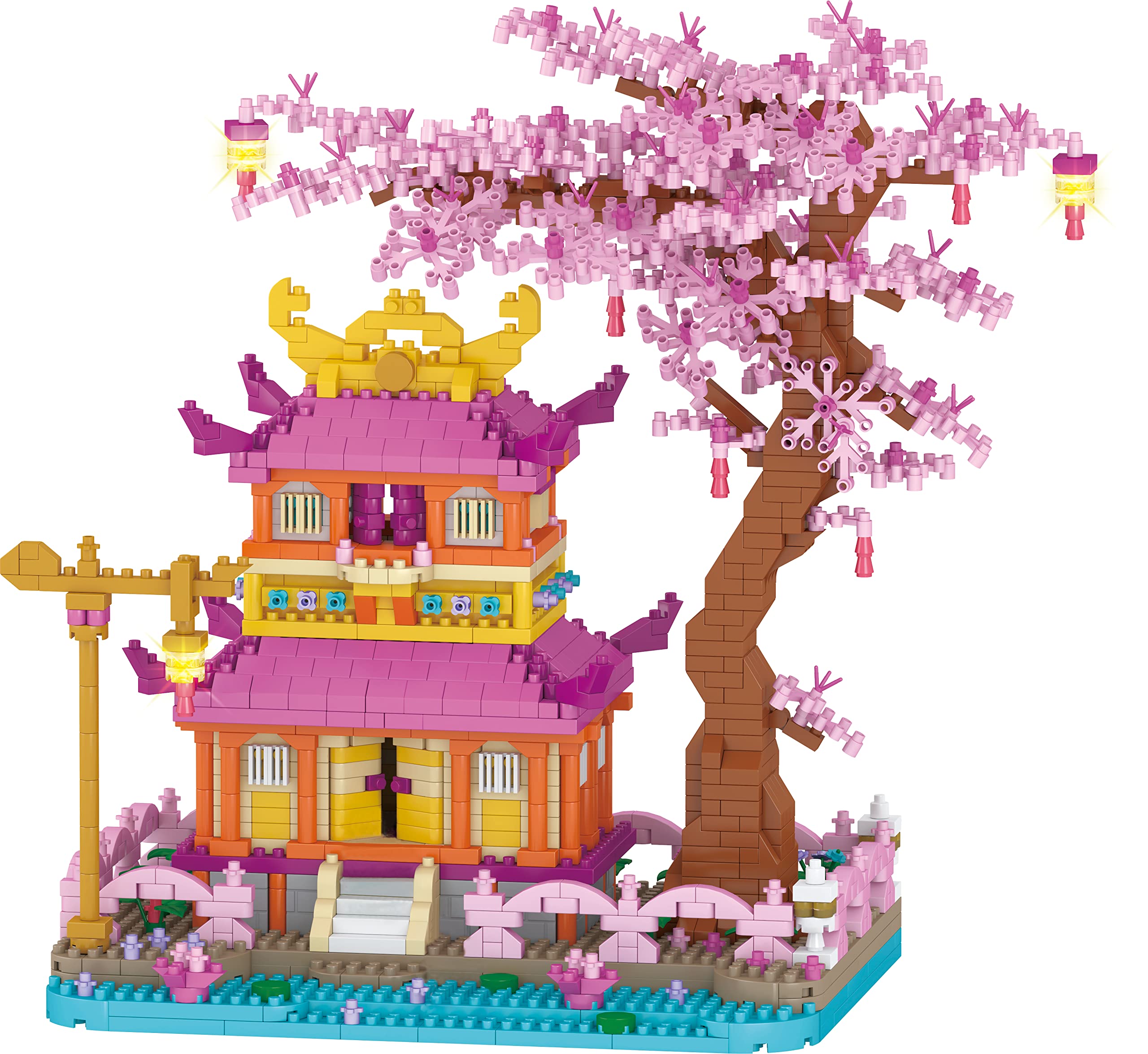 KeVeuLen Cherry Tree Building Toy Set,Micro Building Blocks Bonsai Tree Japanese Flower Pavilion Cherry Tree Bricks Kit,Gift Building Toys for 14+ Adults(1810pcs)