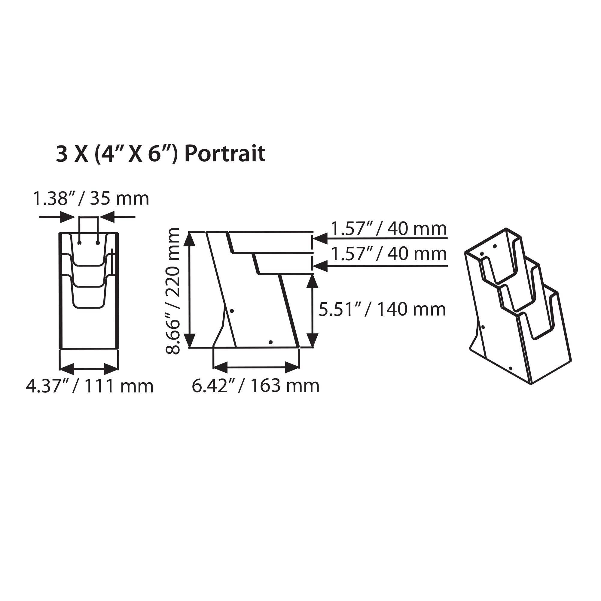 M&T Displays Clear Acrylic Brochure Leaflet Holder 4x6 Inch 3 Tier 3 Pockets Countertop Desktop Literature Rack Pamphlet Leaflet Flyer Card Display Stand Desk Organizer