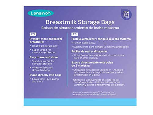 Lansinoh Breastmilk Storage Bags With Convenient Pour Spout Double Zipper Seal