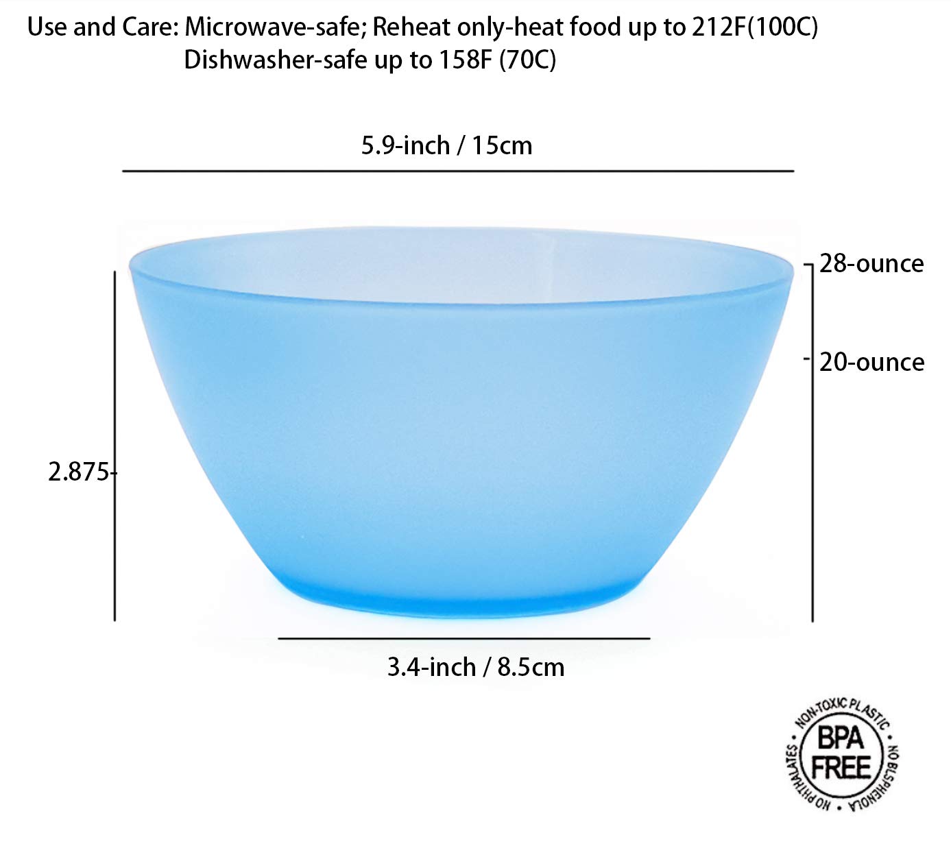 KX-WARE 28-ounce Plastic Bowls, Unbreakable and Reusable Cereal Bowls Soup Bowls Salad Bowls, Set of 12 Multicolor