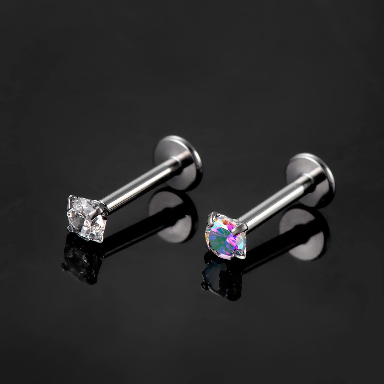 kingdot G23 Titanium 16G Threaded Cubic Zirconia Labret Piercing Lip Stud Tragus Flat Back Earring – Best for Monroe Lip Rings, Tragus Helix Earrings, and Conch Piercing Jewelry