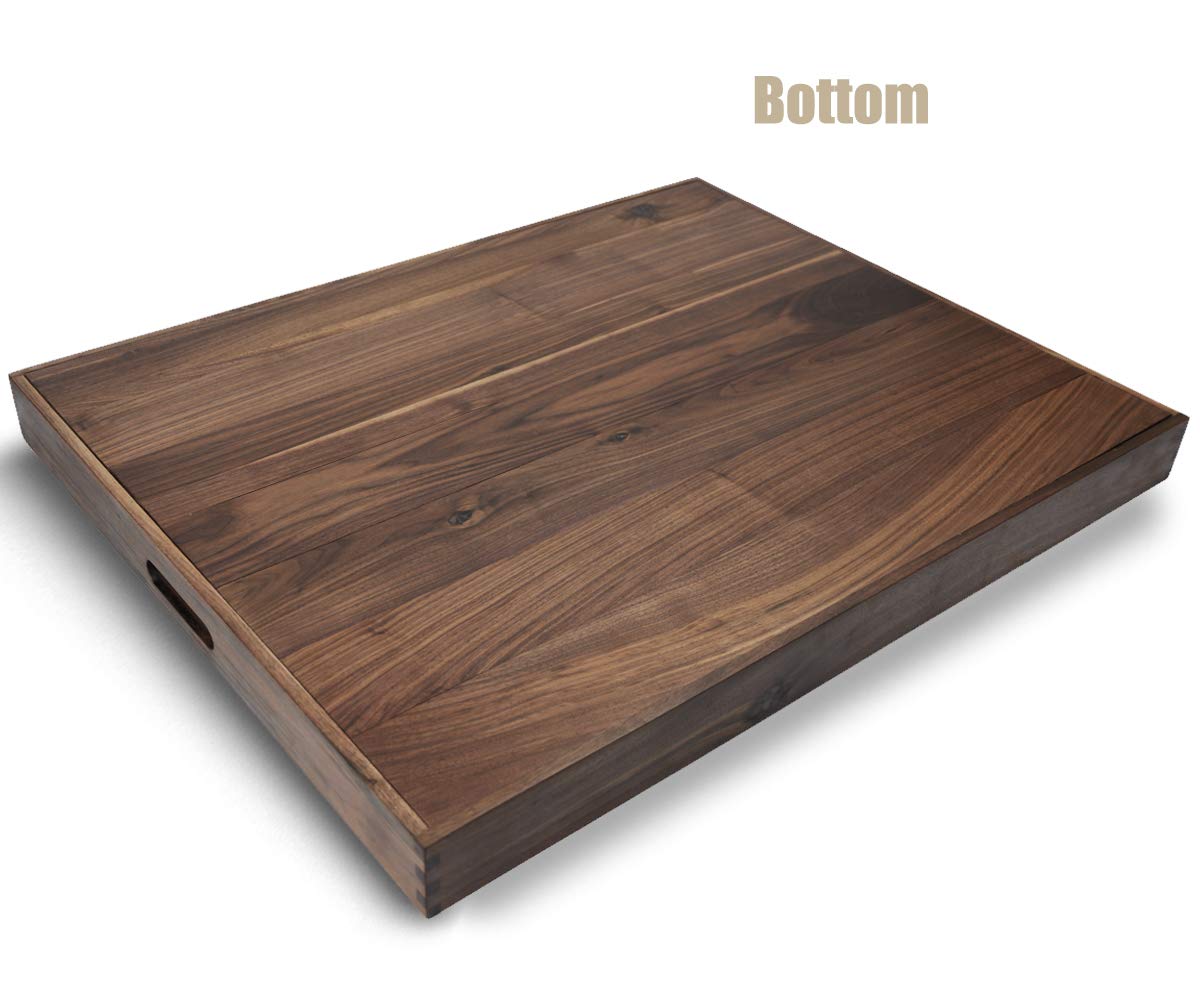 MAGIGO 30 x 24 Inches Extra Large Rectangle Black Walnut Wood Ottoman Tray with Handles, Serve Tea, Coffee Classic Wooden Decorative Serving Tray