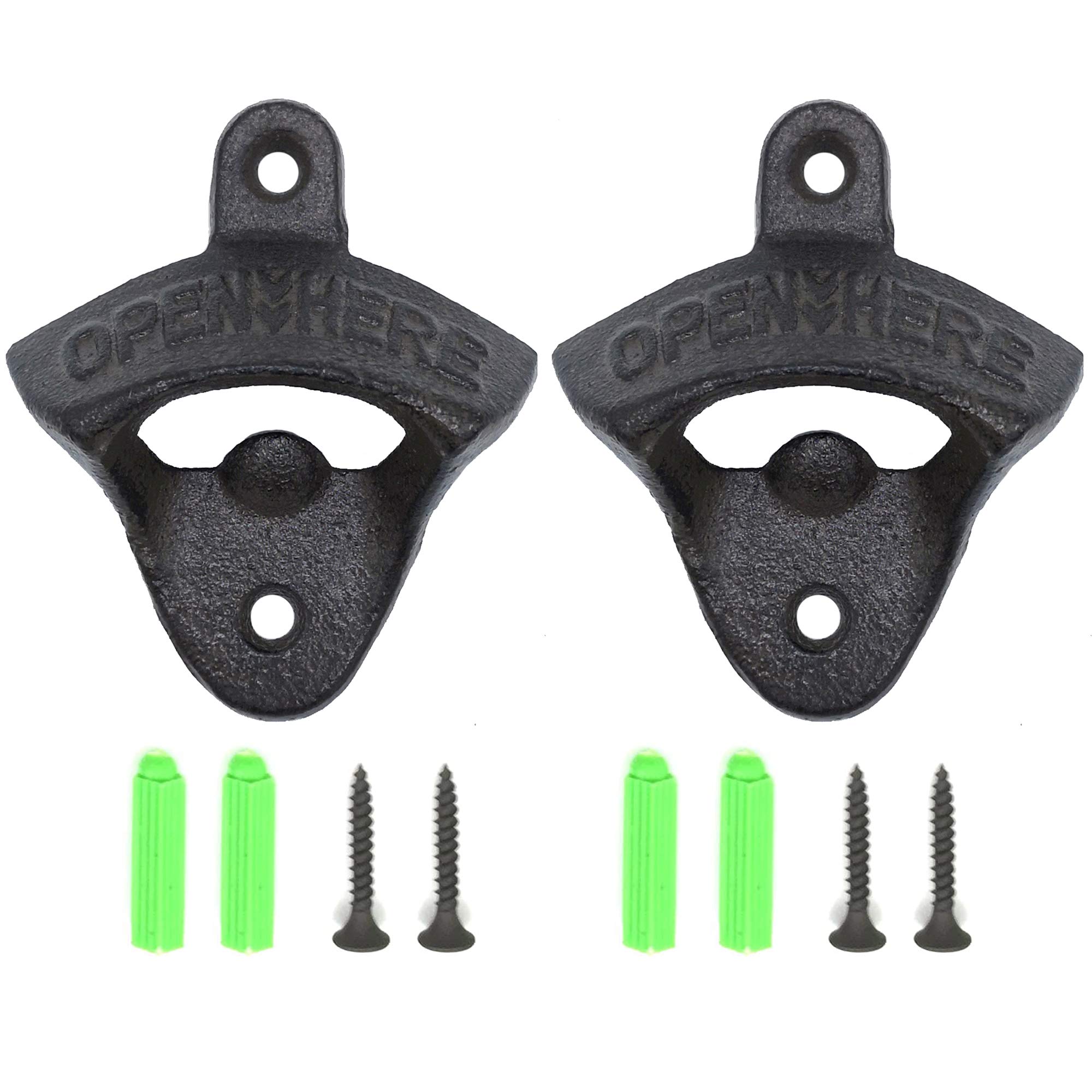 Lofekea Wall Mount Bottle Opener, 2 PACK Vintage Style Cast Iron Beer Bottle Opener Wall Mounted