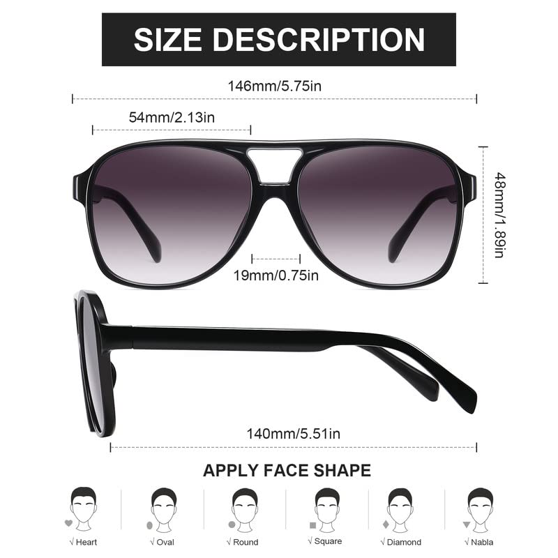 Okany Aviator Sunglasses Non-Polarized Womens Mens Trendy Retro Vintage 70s Sunglasses for Women Men Classic Pilot Sun Glasses 3 Pack
