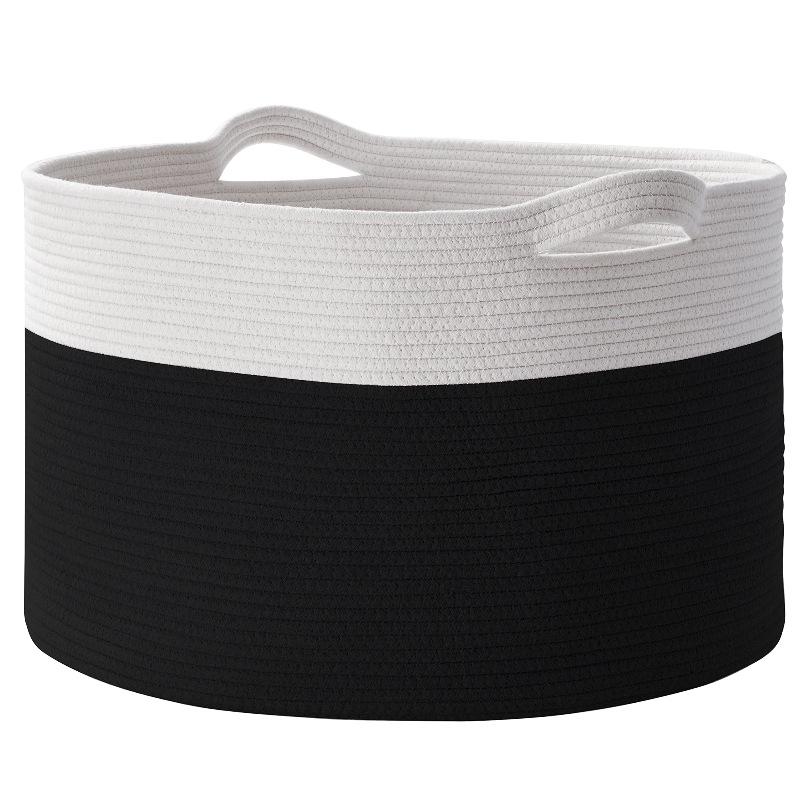 Organizix XXXXL Large Round Cotton Rope Storage Basket Bin Organizer Laundry Hamper with Handles, 21 x 21 x 14, Extra Large Blanket Woven Toy Basket, Black/Brown