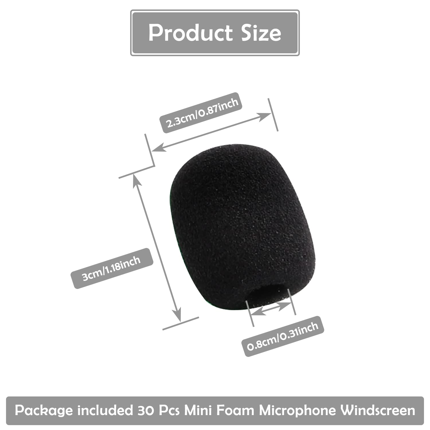 Kingovalley 30 Pcs Mini Foam Microphone Windscreen, Black High Density Mini Foam Sponge Headphone Mic Protective Covers for Various Headset Microphones