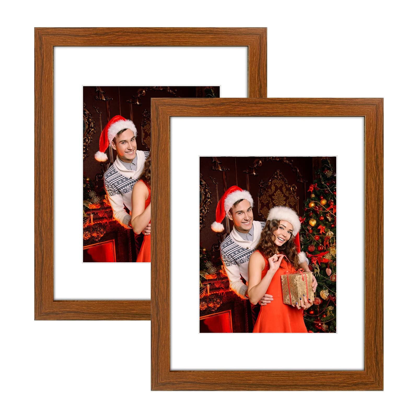Golden State Art, 11x14 Brown Photo Frame-Display Photos 8x10 with Mat or 11x14 without Mat - Solid Wood, Real Glass (Wall Display) 2 Pack