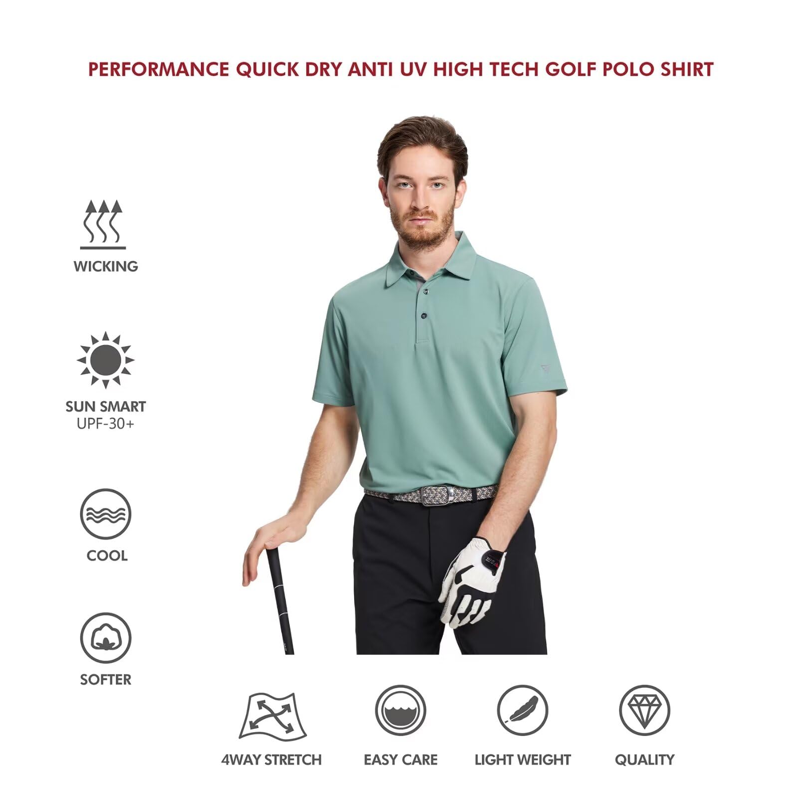 M MAELREG Mens Golf Shirts Long Sleeve Quick Dry Moisture Wicking Pique Melange Casual Polo Shirts