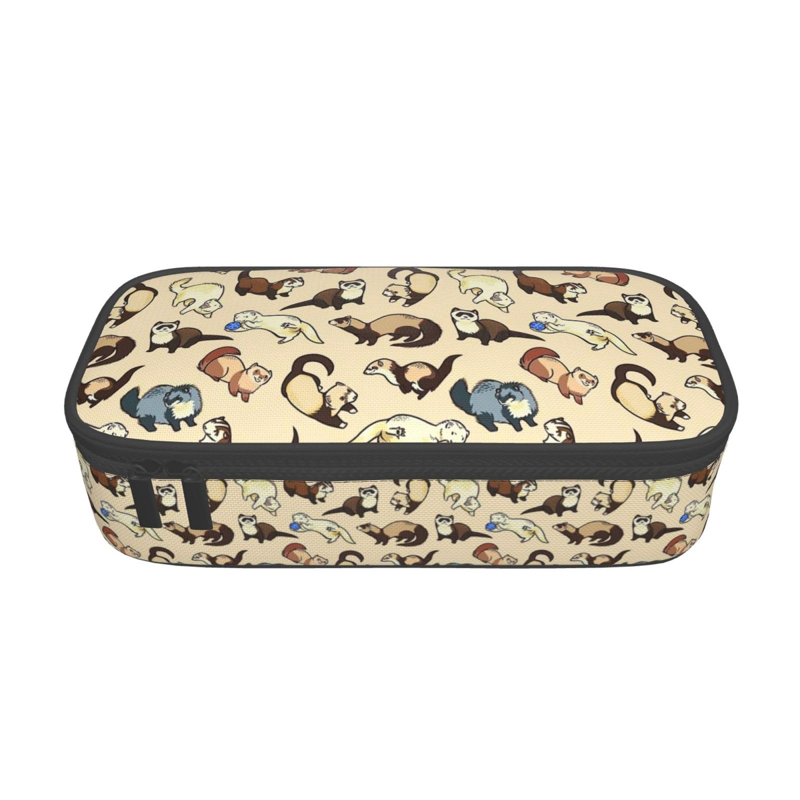 QHWLR Hairy Ferret print Pencil Case Large Capacity Pen Pouch for interlayer Adults Cosmetic Bag Supplies , Black