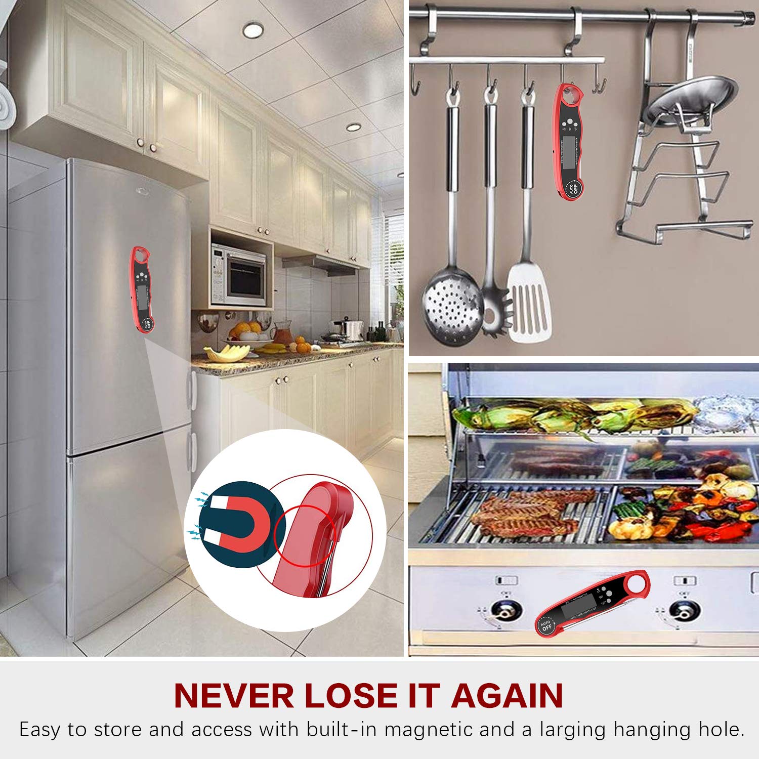 KANGYA In Oven Digital Meat Thermometer,Updated Dual Probe Instant Read Oven Safe with Alarm Function Big Back-light Screen Magnetic Portable for Food Meat Kitchen Outdoor BBQ Cooking Grill Smoker,Red