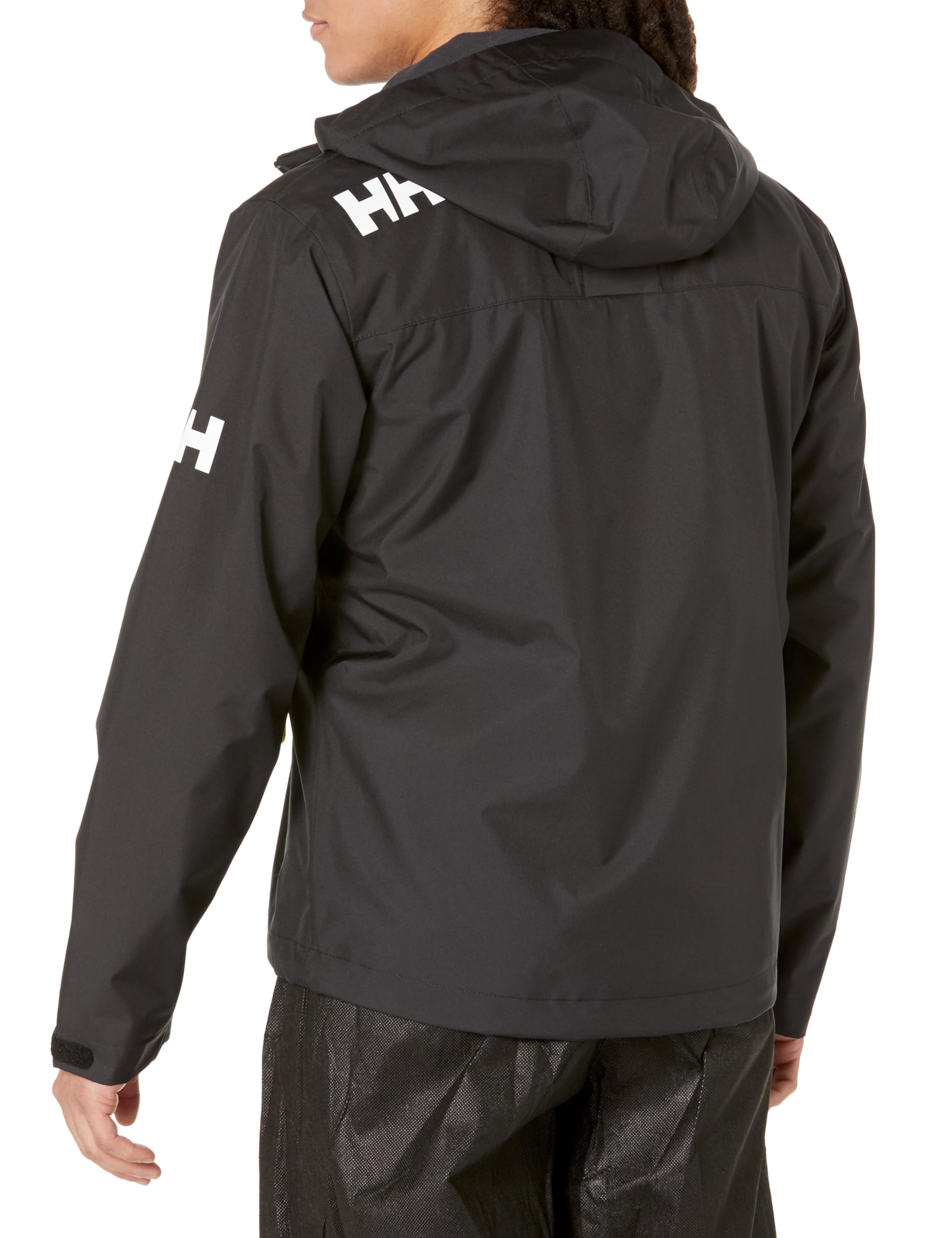 Helly Hansen Men's Crew Hooded Midlayer Fleece Lined Waterproof Raincoat Jacket, 990 Black, Large