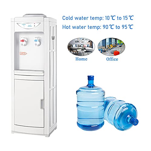 RICA-J Water Dispenser, 5 Gallon Top Loading Water Cooler, Plastic Water Cooler Dispenser with Child Safety Lock & Cabinet, White (RJVWD02AEWT)