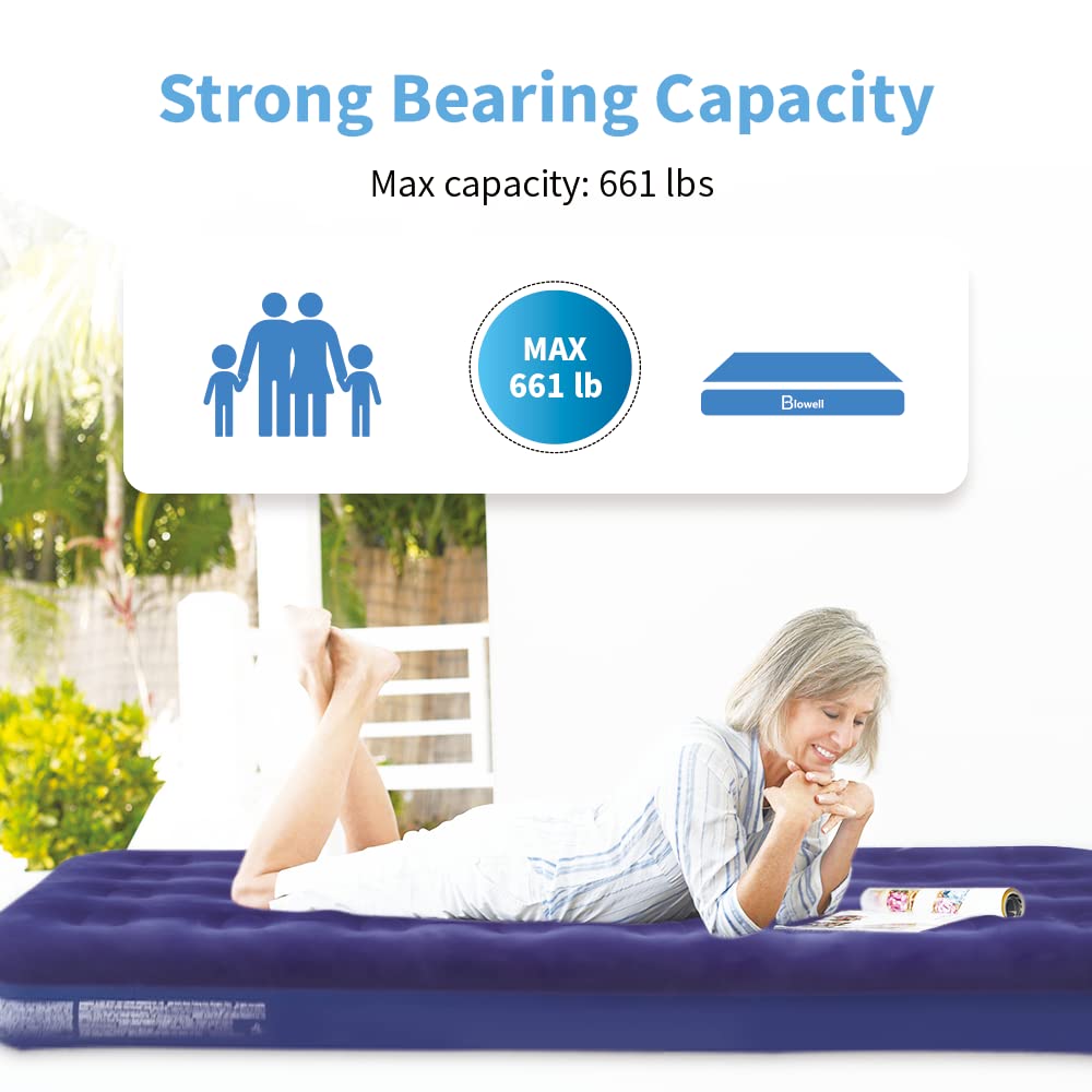 King Size Air Mattress Double Air Bed - Foldable Blow Up Mattresses with Flocked top - Portable Inflatable Beds with Patch Kit for Backpacking Tent Camping/Home/Traveling (80"*72")