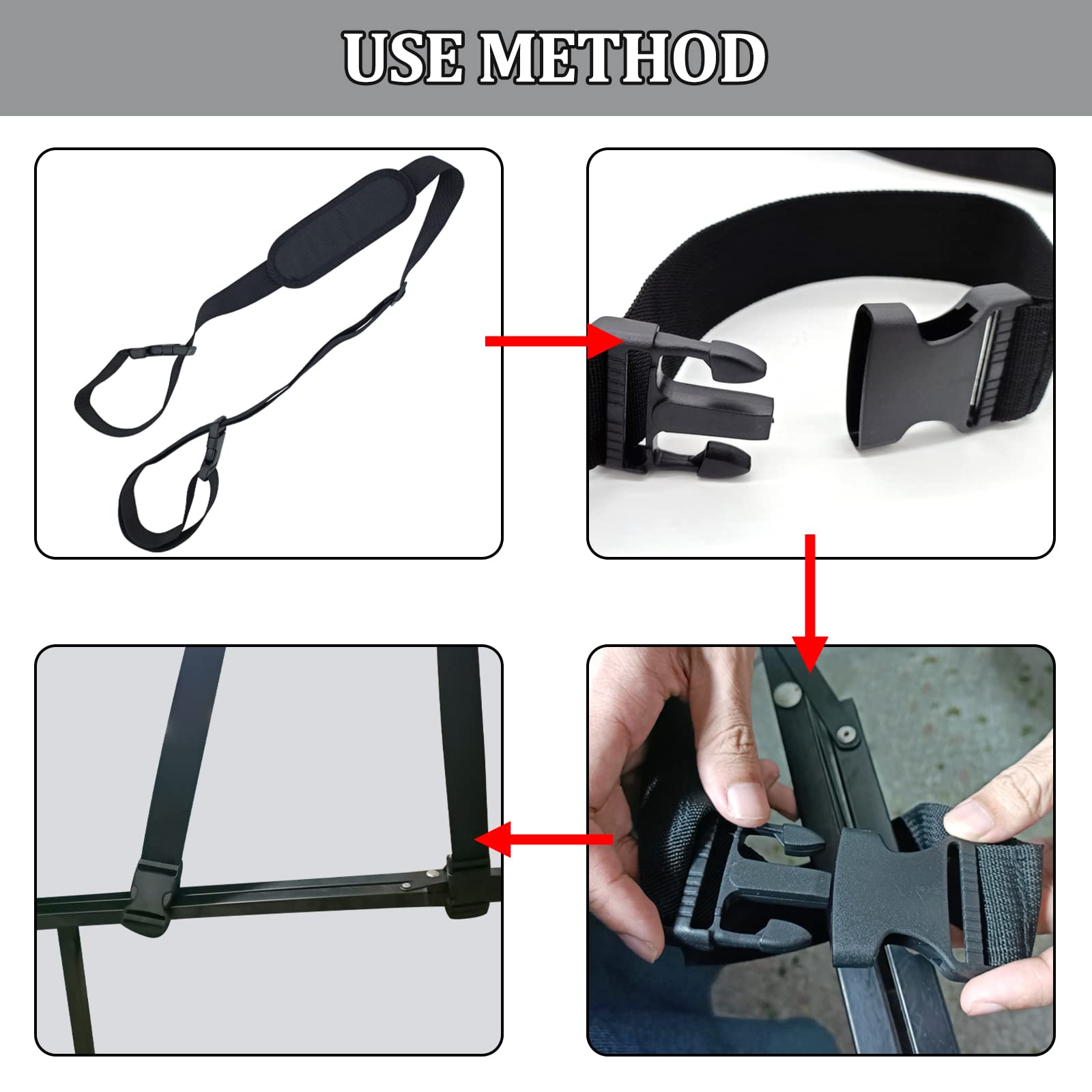 LJZP 4 Packs Carry Strap and Fixing Belt for Beach Chair Folding Chair Adjustable Beach Chair Carry Strap for Beaches, Camping, Backpacking, Picnics, Foldable Bikes