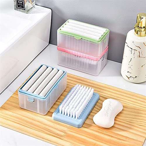 INKSKI Square Soap Travel Case Bathroom Soap Holder Soap Dish Laundry Brush for Clothes Soap Lather Laundry Box Storage Foaming Box Roller Soap Container (Color : Pink)