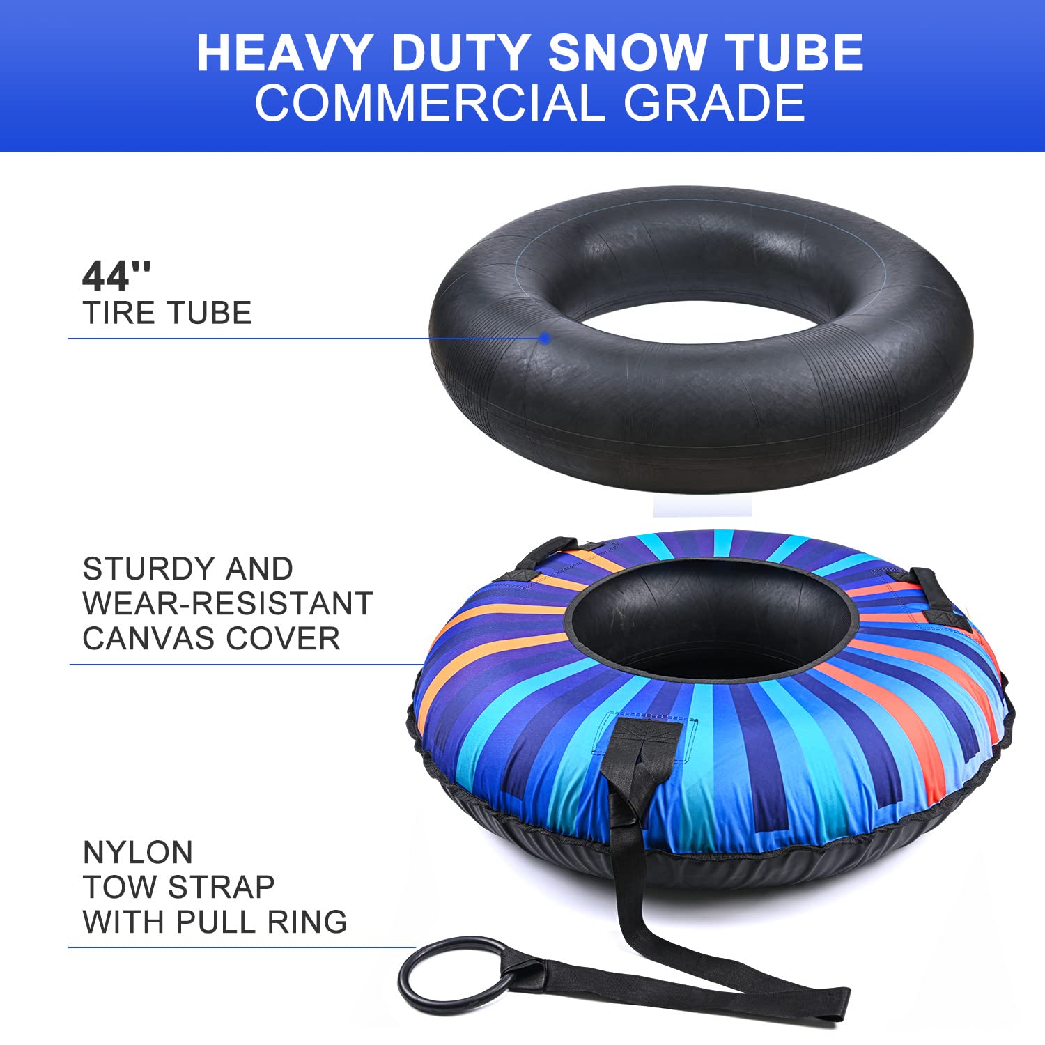 Kuptone Snow Tube Heavy Duty Inflatable 44" Large Snow Sled (Commercial Grade)