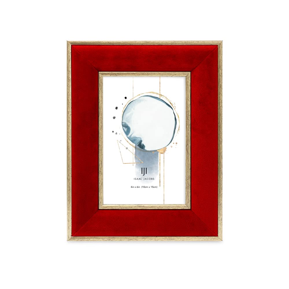 Isaac Jacobs Velvet Picture Frame with Metallic Gold Double Border, Photo Frame, Horizontal & Vertical, Made for Tabletop & Wall Display, for Home and Office (4x6, Red)