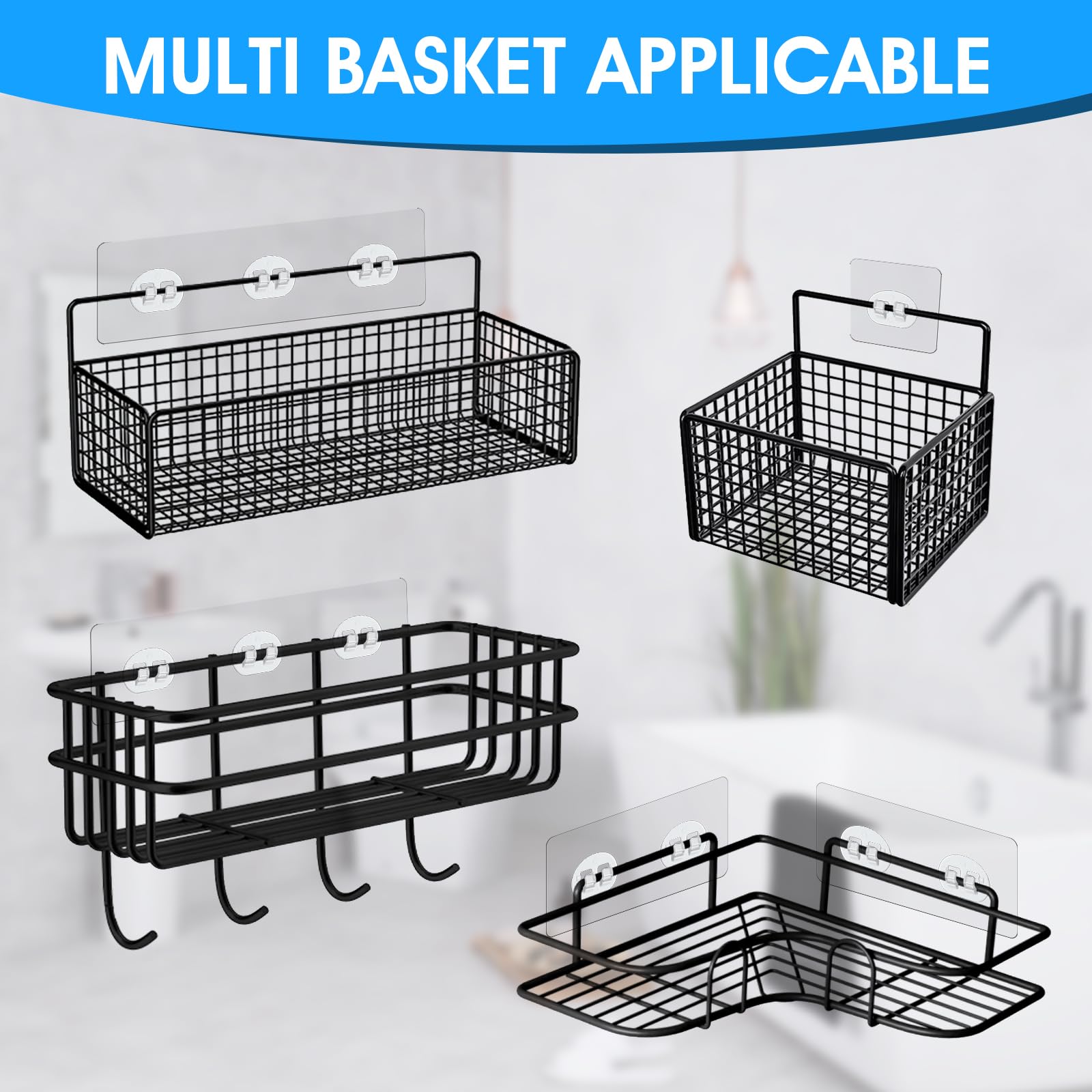Yolev Shower Caddy Adhesive Replacement, Strong Adhesive Hooks for Shower Caddy Adhesive Pad, Adhesives Hook for Shower Caddy, Kitchen Racks, Bathroom Storage Shelves (15pcs)