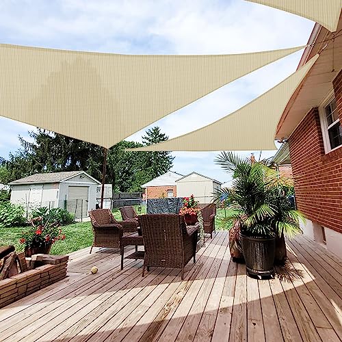 Patio Paradise 16' x16'x 16' Beige Sun Shade Sail Triangle Canopy - Permeable UV Block Fabric Durable Outdoor - Customized Available