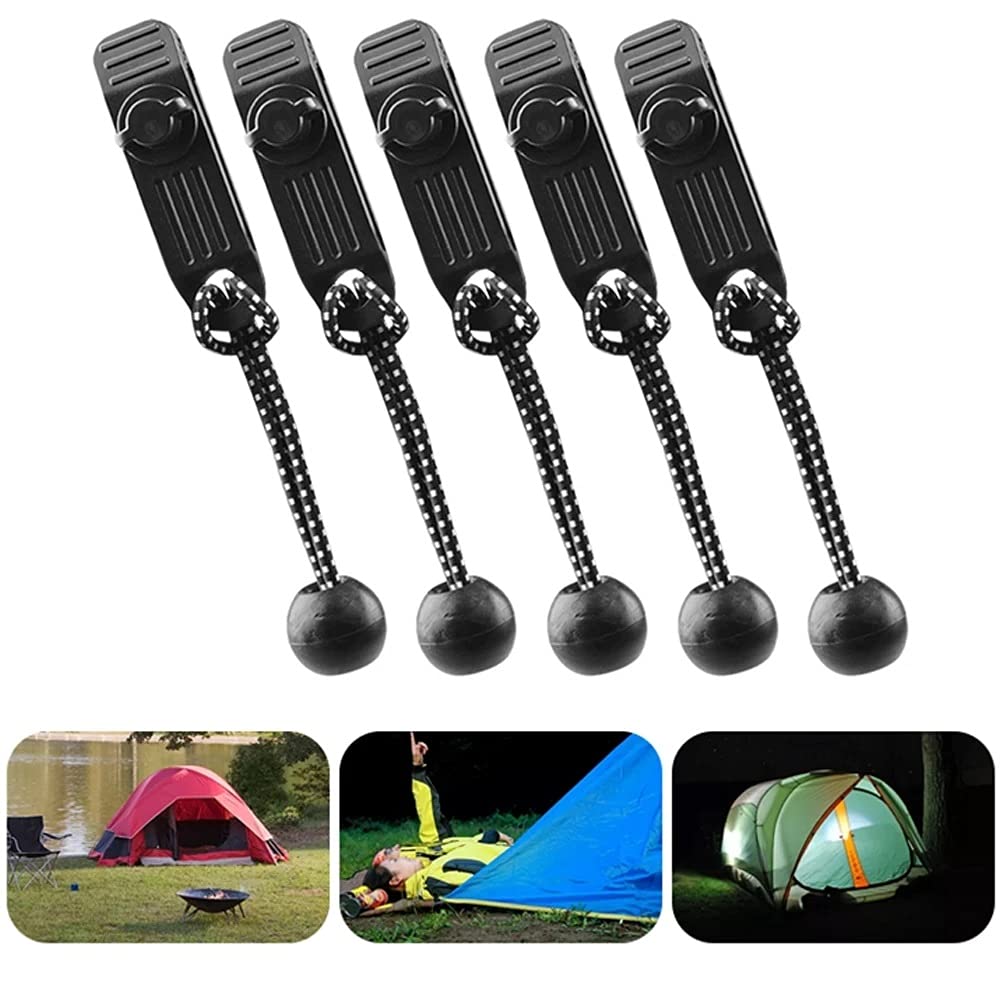 LMMDDP 12pcs Camping Tent Awning Canopy Fixing Clamp Grip with Elastic Rope Windproof Rainproof Tarp Fasteners Cord Clips Holder