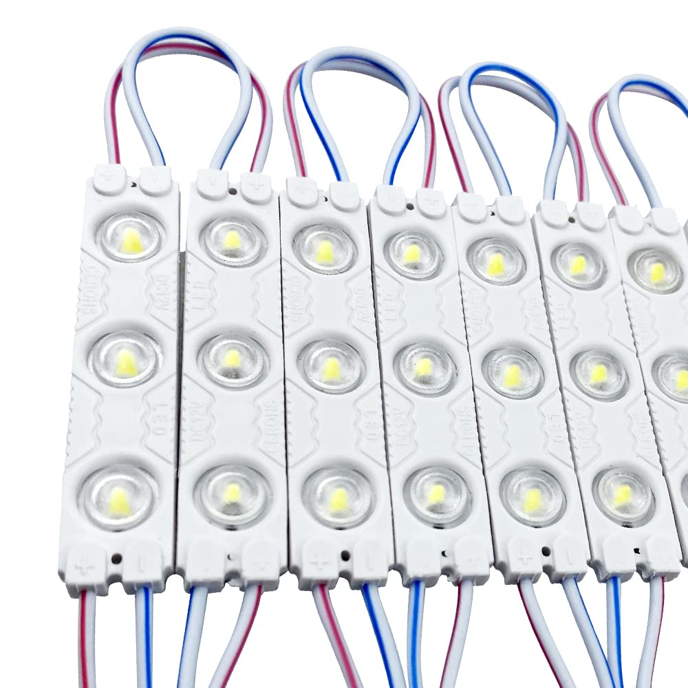 Yolu 20pcs Super Bright 3 LED Injection Module Strip Lights 5630 SMD LEDs with Lens 12V Light for Letter Sign Advertising Signs Storefront Garage-White