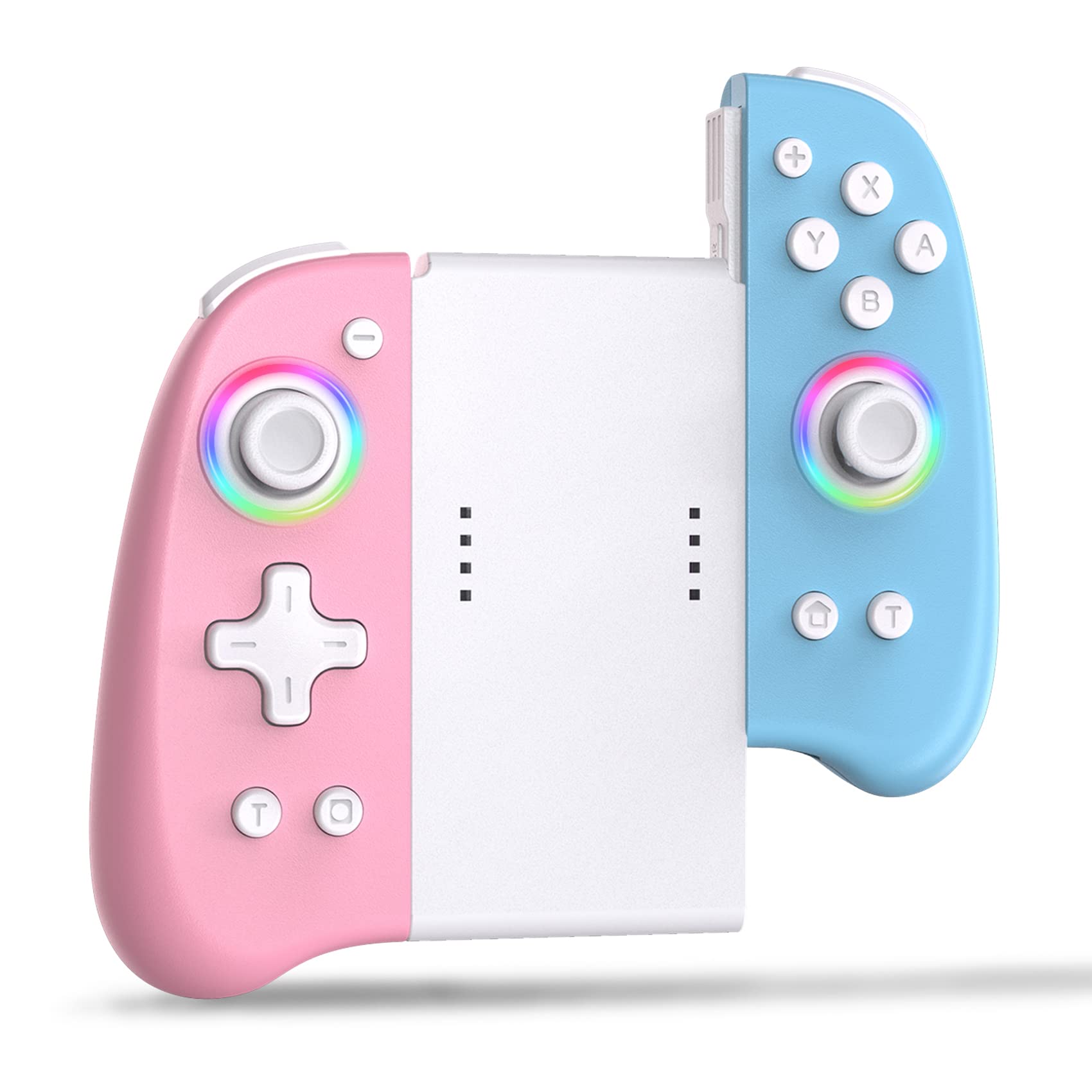 momen Wireless L/R Joypad for Switch/Switch Lite/OLED, Replacement for Joycon with Adjustable LED Light Turbo Vibration Motion Wake-up Function Cute Kawaii Gamepad Remote Pro Controller -PinkBlue