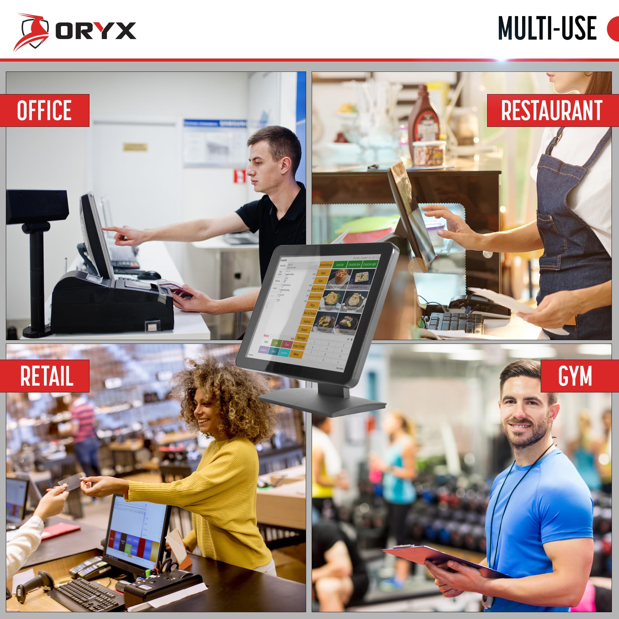 ORYX 17-inch Capacitive LED Multitouch Screen POS Monitor - Waterproof True Flat Seamless Design - USB Port, VGA & HDMI Input - Home, Office, Retail, Restaurant, Gym, Bar [No Driver Required]