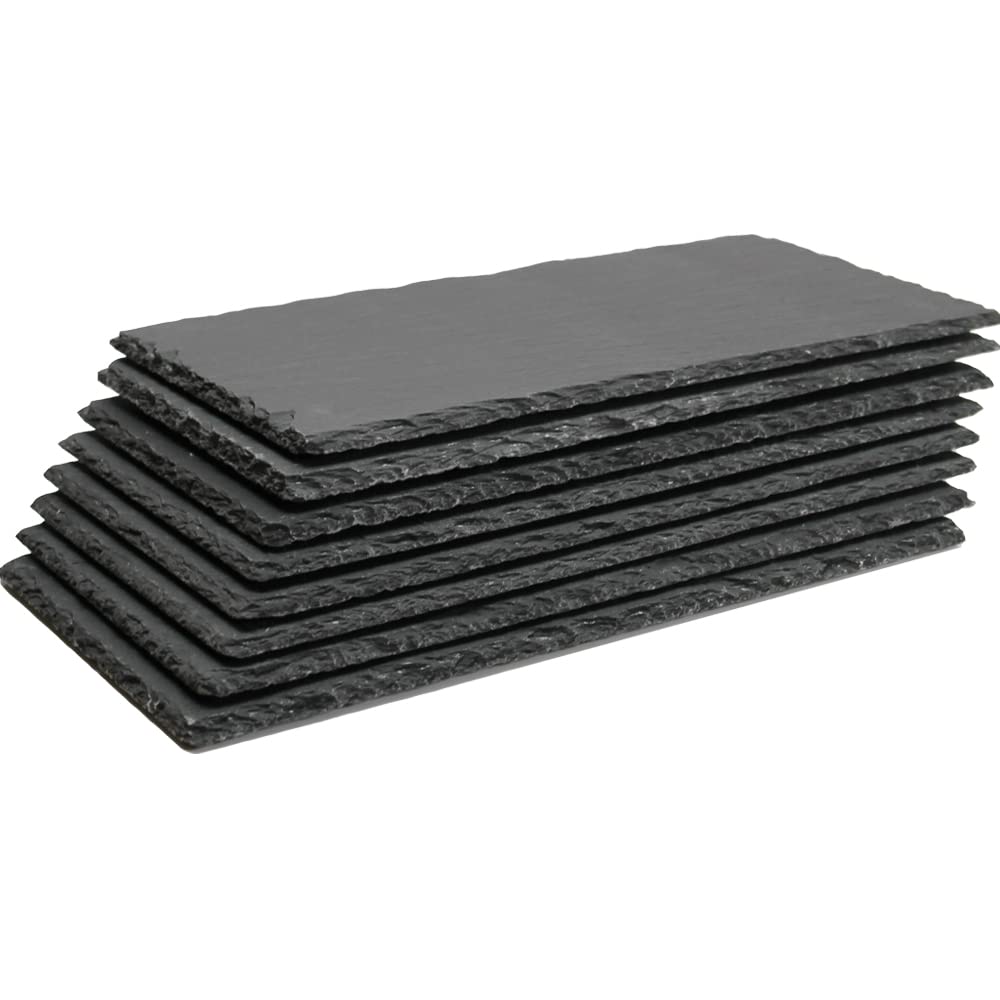 Lingluox 11"x6" 8 Pack Black Slate Cheese Board with Natural Edge for Kitchen,Slate Plates Blank Charcuterie Stone Plates for Cake Fruit Meat Appetizers Dried Fruits Display Chalkboard.